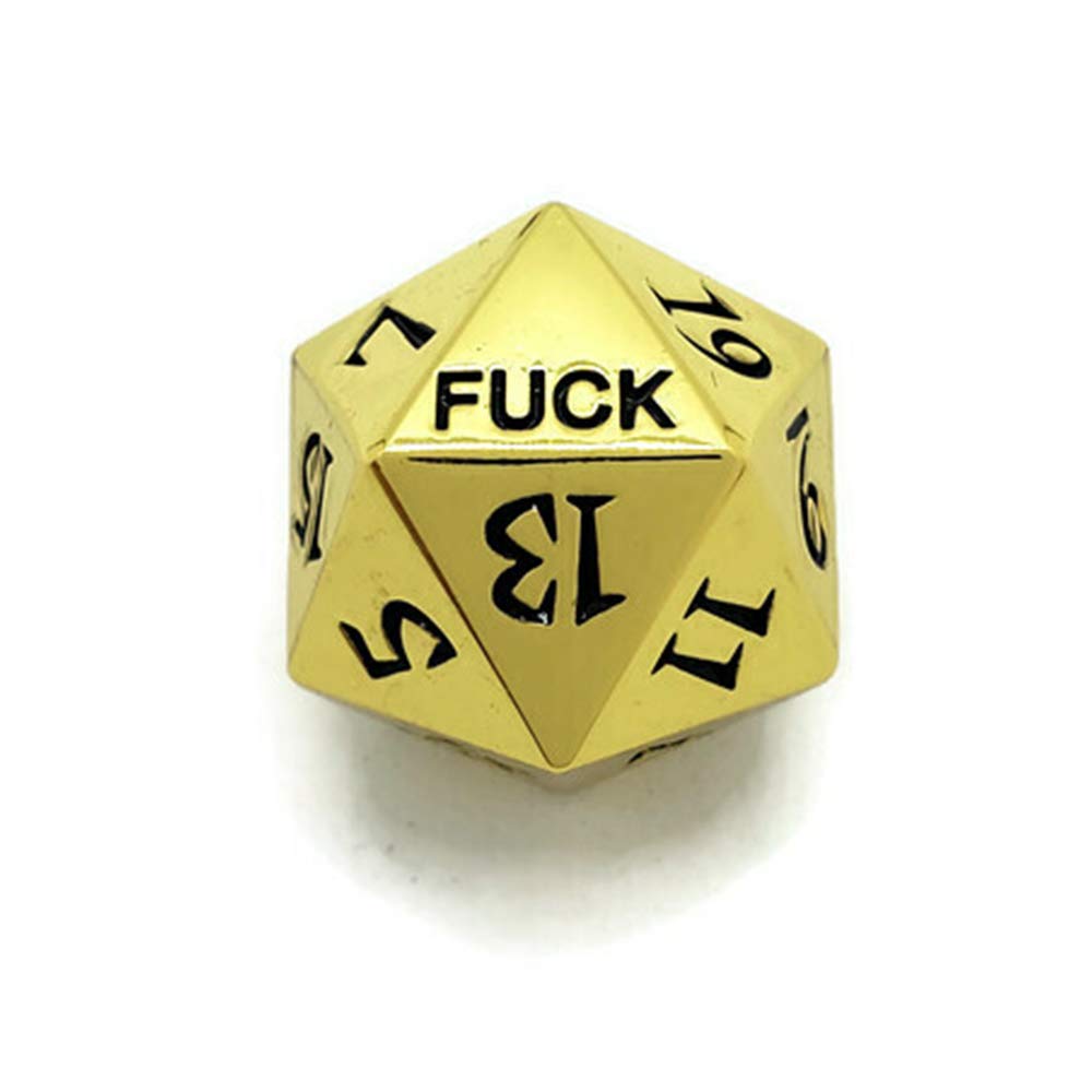 Gold Metal D20 F*** Dice Set Critical Fail F 20 Sided Die Set DND Black Gunmetal Color Number for Role Playing Game Dungeons and Dragons D&D Pathfinder Shadowrun and Math Teaching