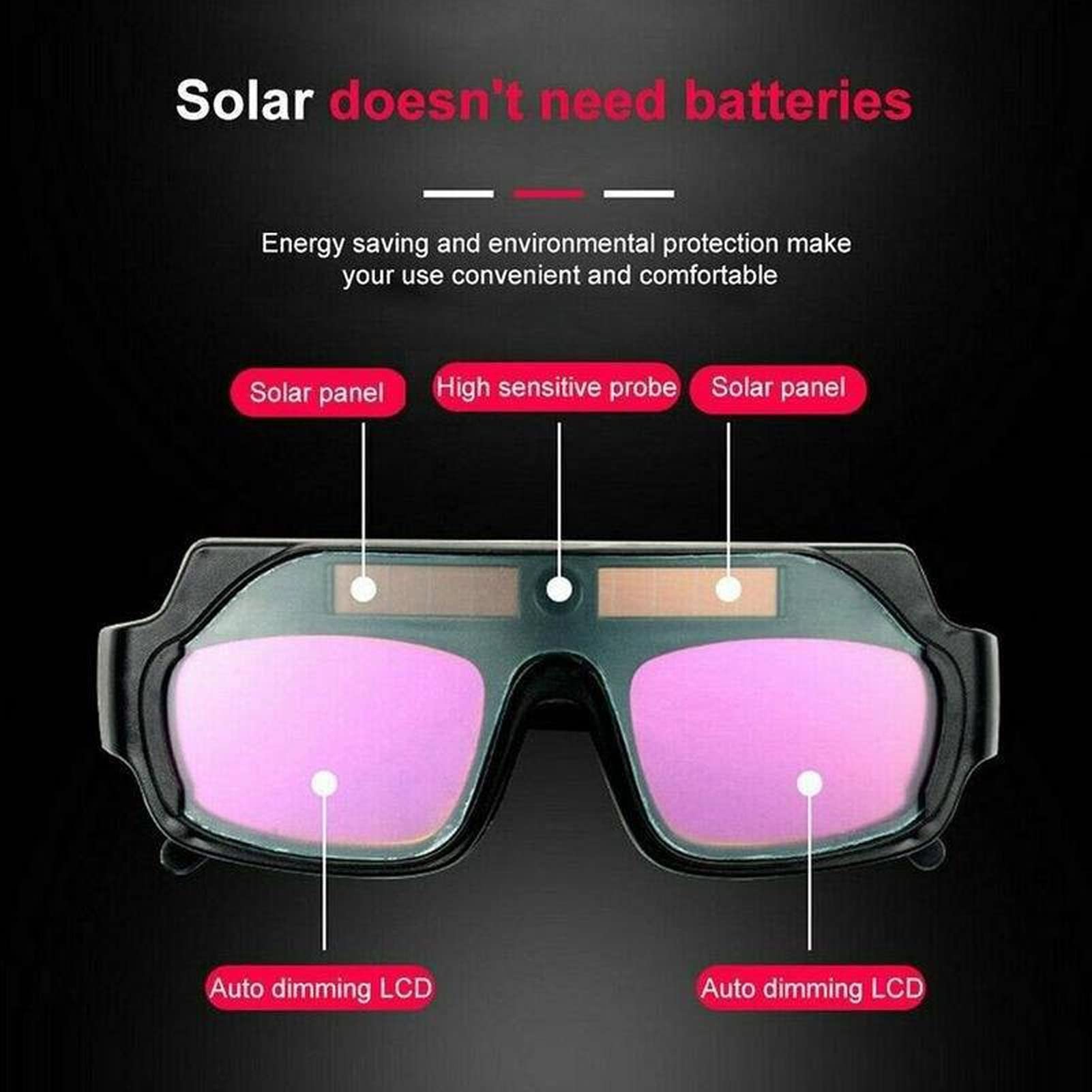 Auto Darkening Welding Goggle Solar Eye Protective Block Slag PC Glasses for Welder Soldering Filter Harmful Light