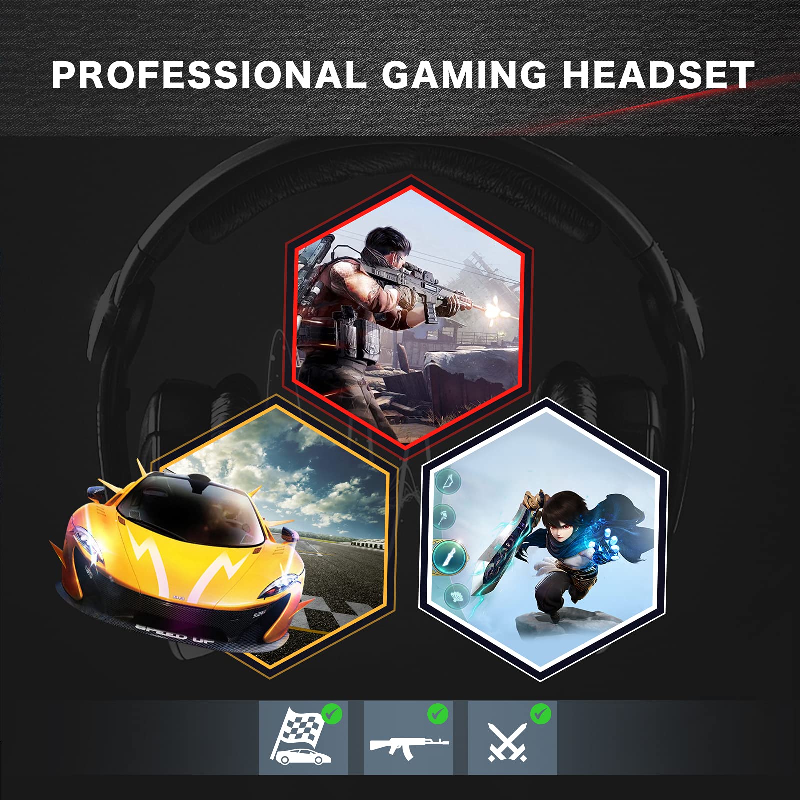 GoldenPlayer Gaming Headset with Microphone for PS5, PS4 Headset with Mic, Xbox One Headset, Gaming Headphones with mic, Wired Headsets for PC Laptop with Stereo Surround Sound & LED Light