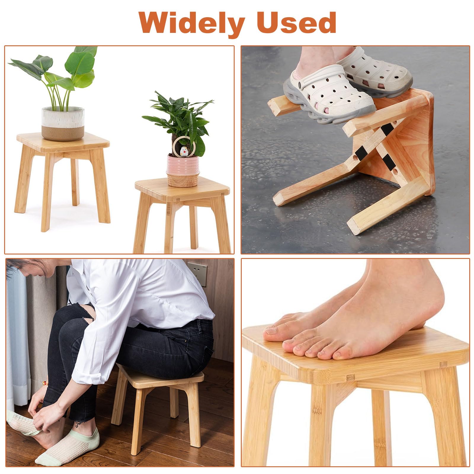 LANIAKEA Wooden Stool, 10 inch Small Wood Stool, Wooden Stool for Kids, Wood Step Stool for Adults, Bedroom, Living Room and Kitchen