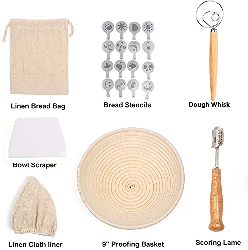 Banneton Bread Proofing Basket Set, Round 9" Sourdough Proofing Basket for Bread Making Tools Supplies, Natural Rattan Sourdough Proving Container Set for Professional and Home Bakers