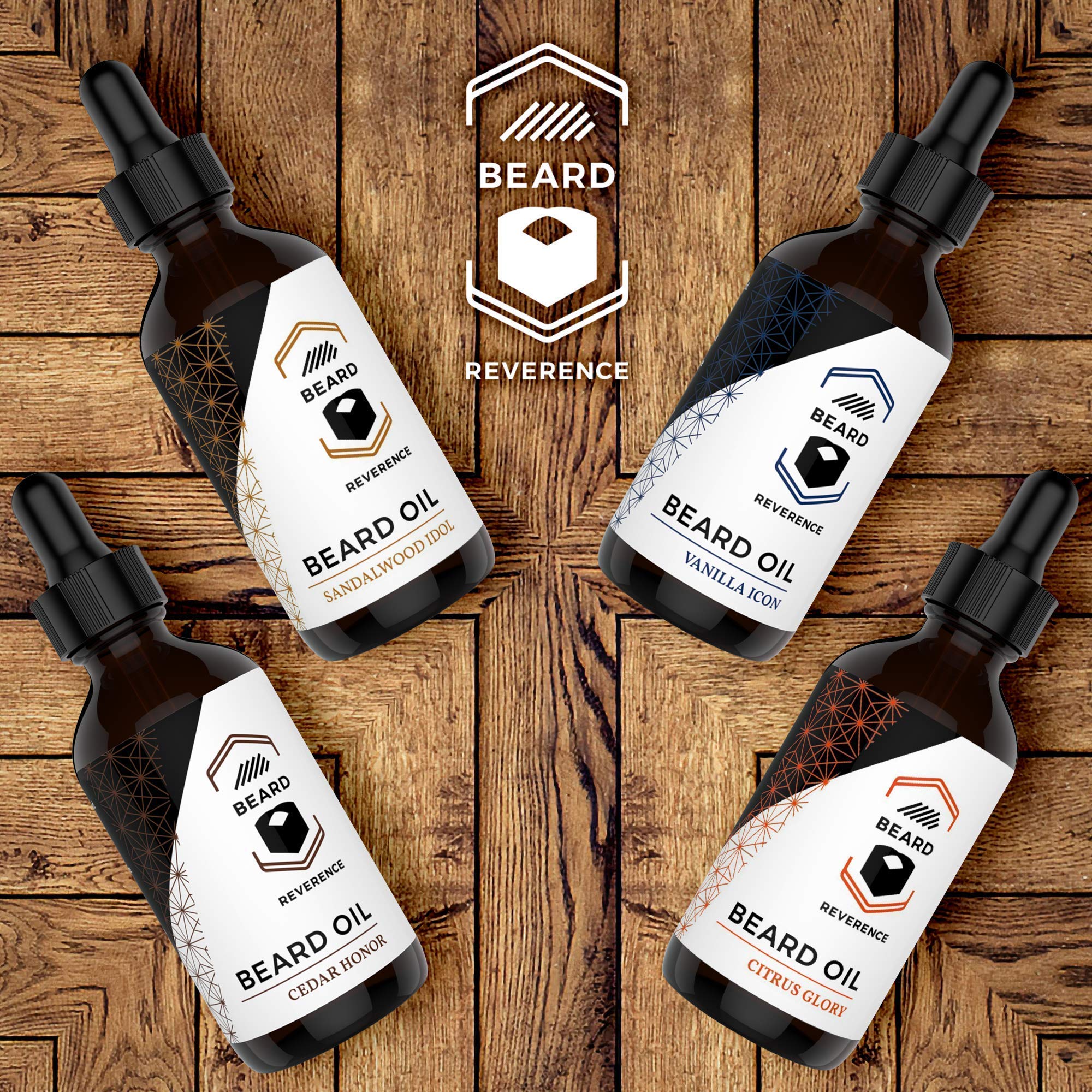Beard Oil 4 Pack (Vanilla, Sandalwood, Cedarwood, Citrus) – All Natural Leave-in Conditioner to Soften and Style Beards and Mustaches – Made with Tea Tree, Jojoba, Argan Oils - 1oz Each