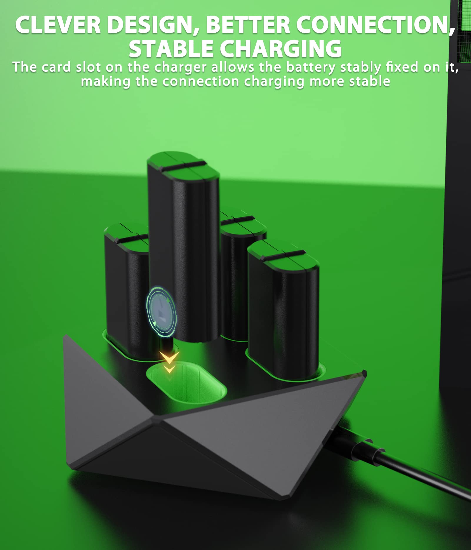 Rechargeable Battery Packs for Xbox Series X|S, 4 x 1200mAh Xbox one Controller Battery Packs, High Capacity Rechargeable Battery with Charger for Xbox One/One S|X/Xbox Series X|S/Elite Controllers