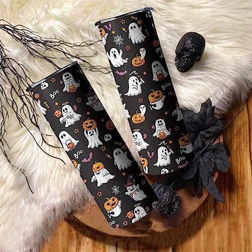 Ceovfoi Halloween Tumbler with Lid and Straw Ghost Boo Witch Ghost Pumpkin Coffee Travel Mug Cup,Witch Goth Decor Halloween Gifts For Women