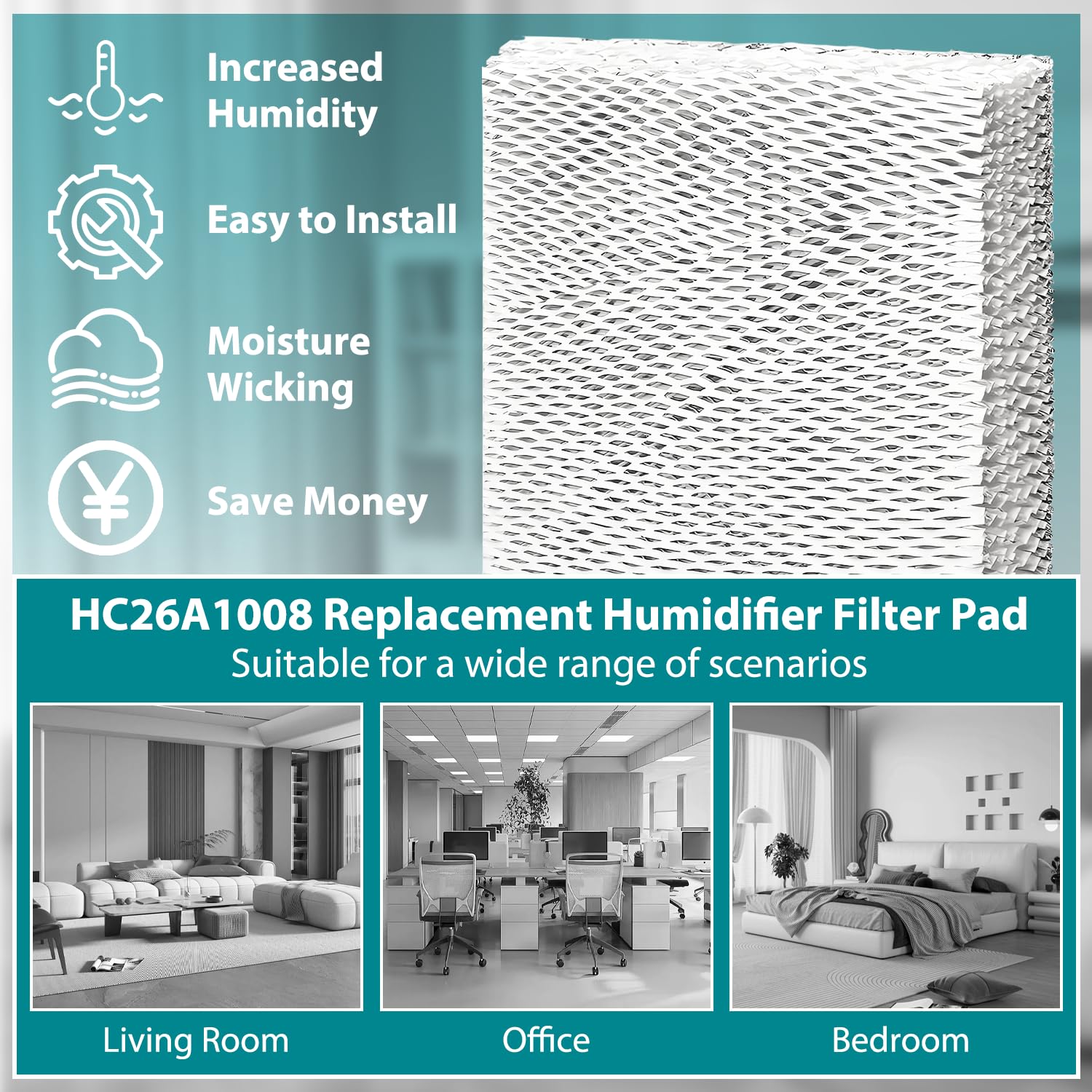 HASMX 1-Pack Replacement Humidifier Filter Pad for Honeywell HE250, HE250A, HE-250, HE-250A Humidifiers, 10" x 13" x 1-5/8" Humidifier Water Pad Filter Replaces Part Numbers: RP3162, A35W