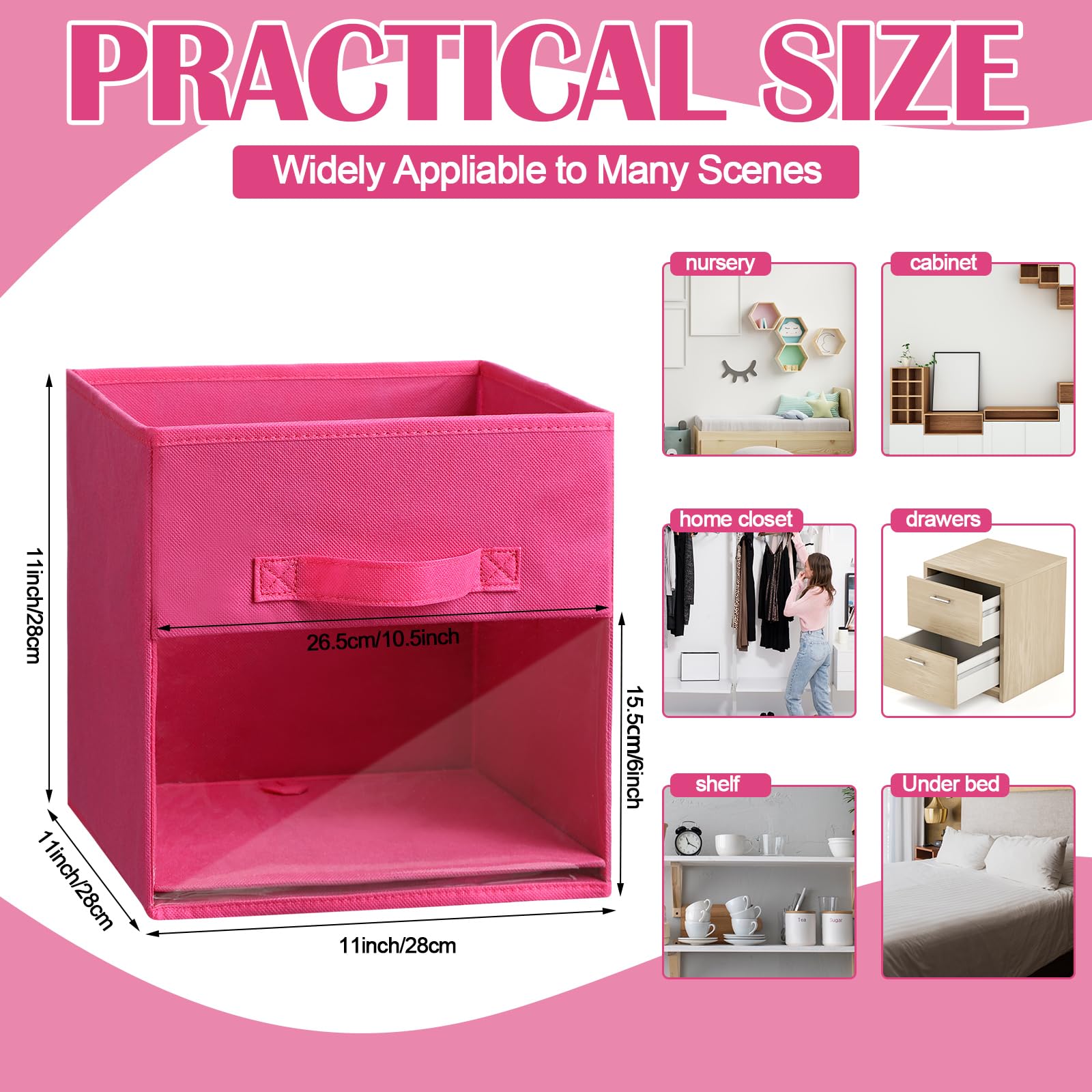 Windyun 8 Pcs 11 Inch Foldable Fabric Cube Storage Bins See Through Cubby Storage Organizer Boxes with Clear Window and Front Handle Collapsible Cubicle Baskets for Room Closet Shelf Cloth Book Toy
