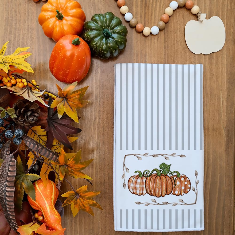 ARKENY Fall Kitchen Towels Set of 2,Orange Pumpkin Maple Autumn Dish Towels 18x26 Inch Drying Dishcloth,Farmhouse Home Decoration AD116