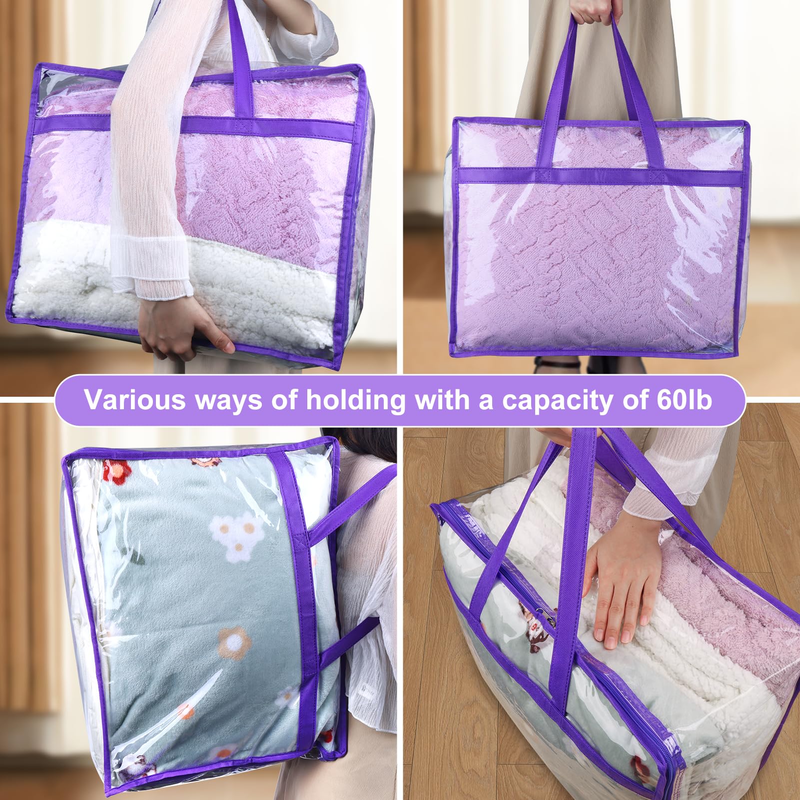 Budding Joy 6 Pack Clear Zippered Storage Bags for Clothes,40L Closet Organizers and Storage Containers Vinyl Moving Bag for Bedding, Linen, Blankets, Comforters, Clothing & Toys