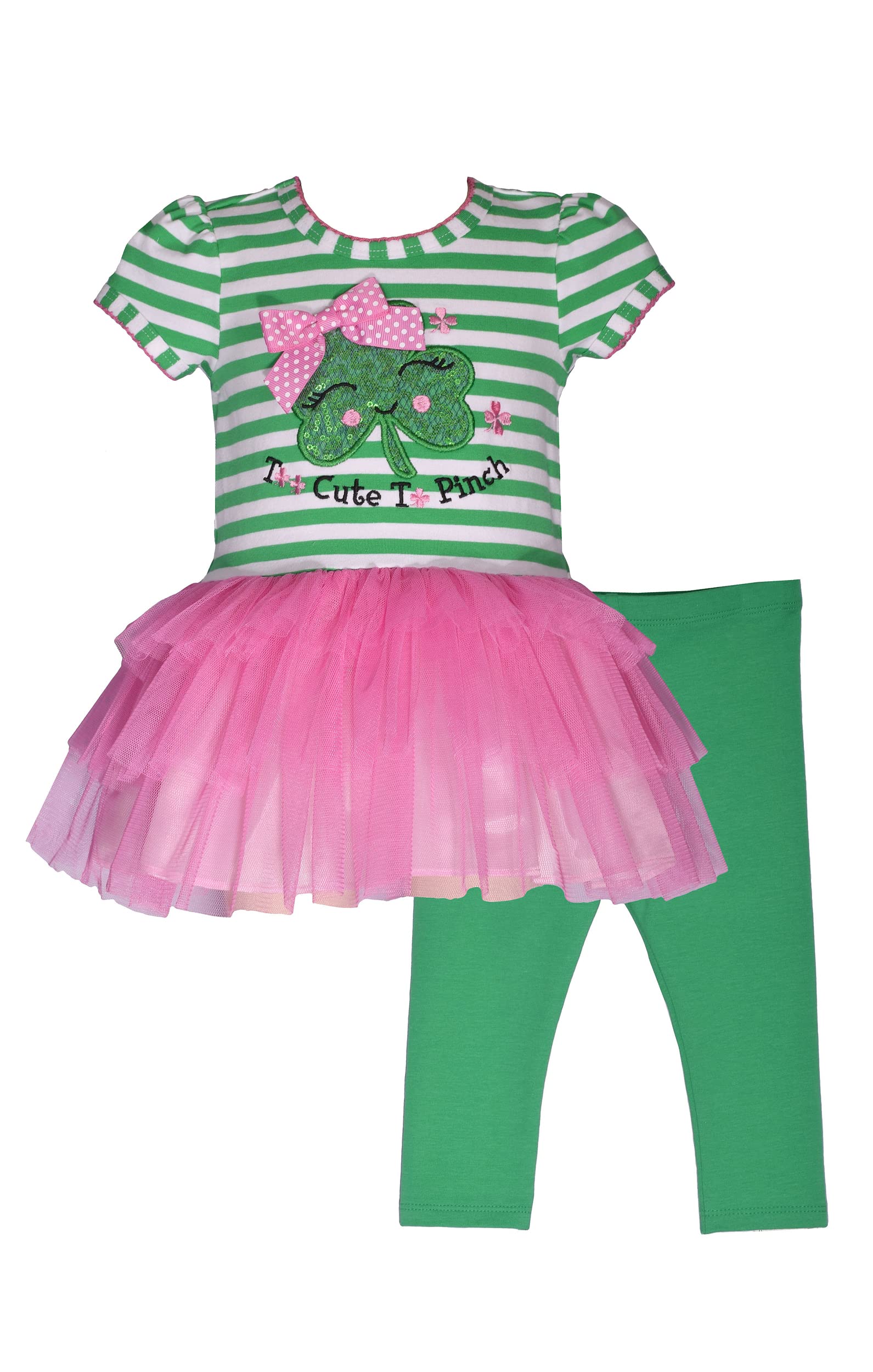 Bonnie Jean Baby, Toddler, Little Girls, and Big Girls St Patrick's Day Green Shamrock Tutu Top and Leggings Set