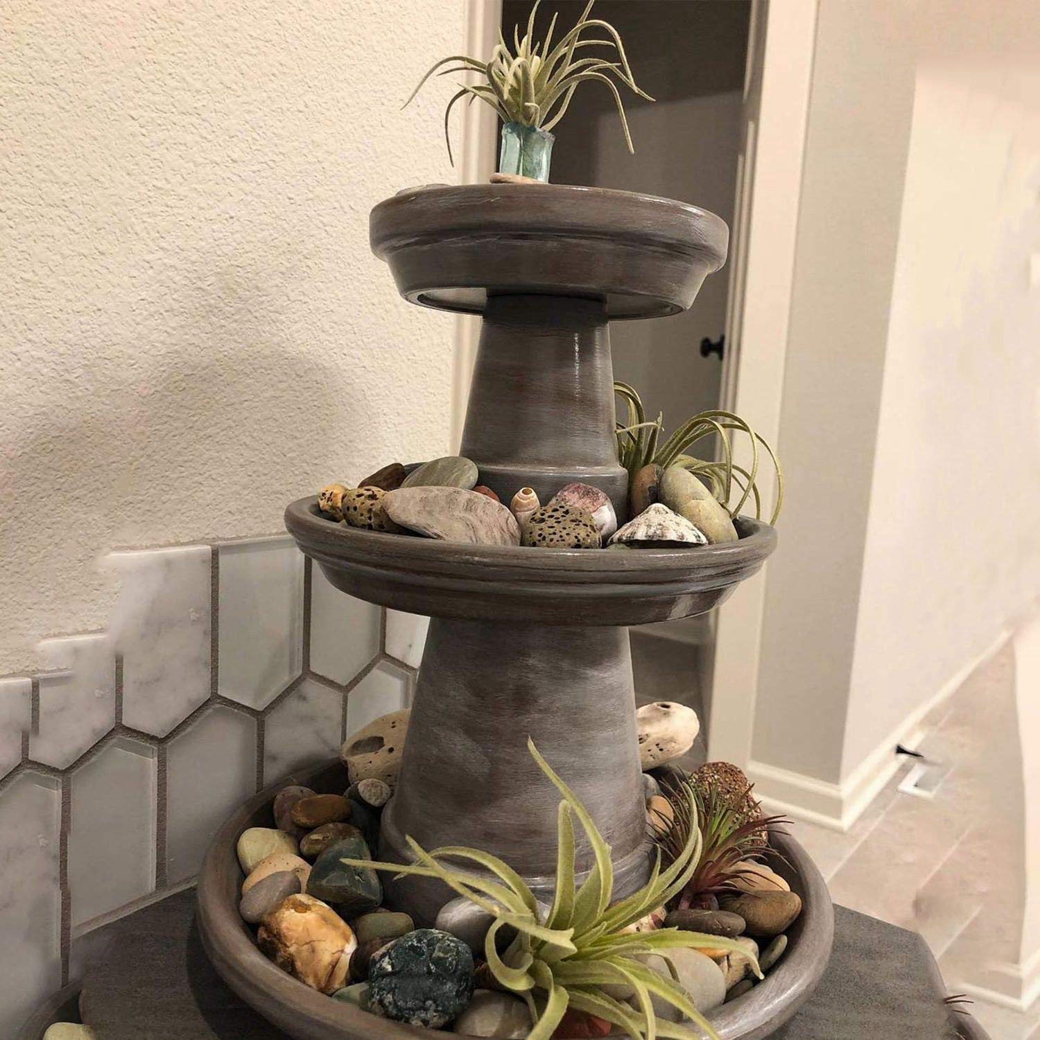 Haudang 4Pack Artificial Pineapple Grass Air Plants Fake Flowers Faux Flocking Tillandsia Bromeliads Home Garden Decor