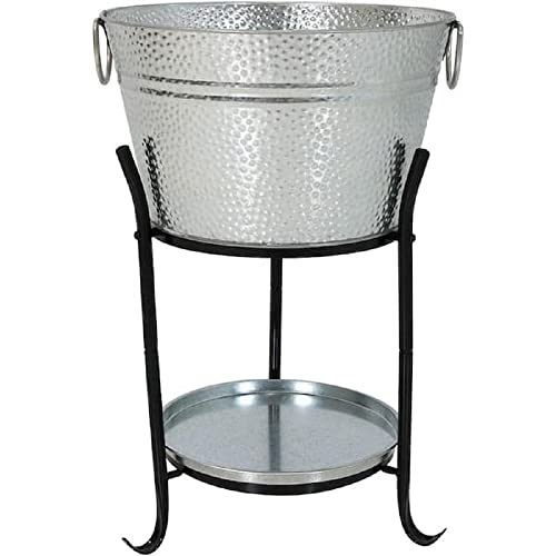 Beverage Tub with Tray and Stand in Galvanized Steel "Pebbled Texture". Measurements H 29.5in L 20in and W 13in. Handmade by Best Artisans in the World