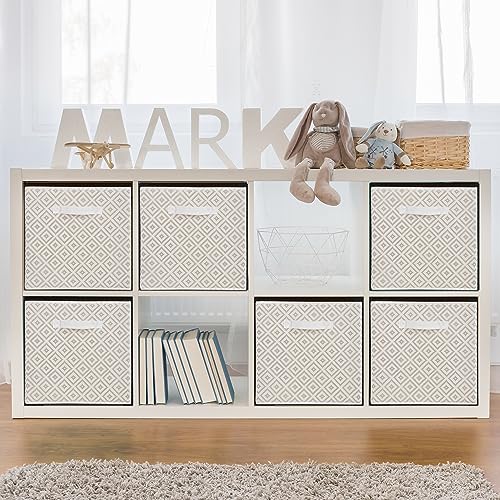 STORAGEIDEAS 13x13 Large Storage Bins, Set of 6 Storage Cubes. Collapsible Cube Storage Bins, Fabric Closet Organizers with Handles for Home, Office, Closet Shelf Cabinet, Bookcase, Cream