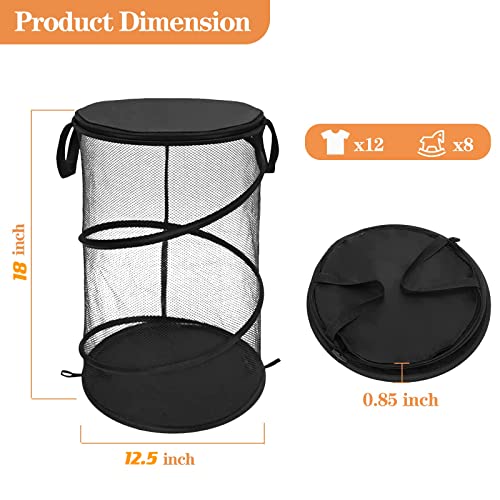 Collapsible Round Popup Laundry Hamper with Lid 2PCS Set, White & Black Foldable Mesh Laundry Basket with Reinforced Carry Handles Solid Bottom, Large Double Clothes Hamper for College Dorm Travel