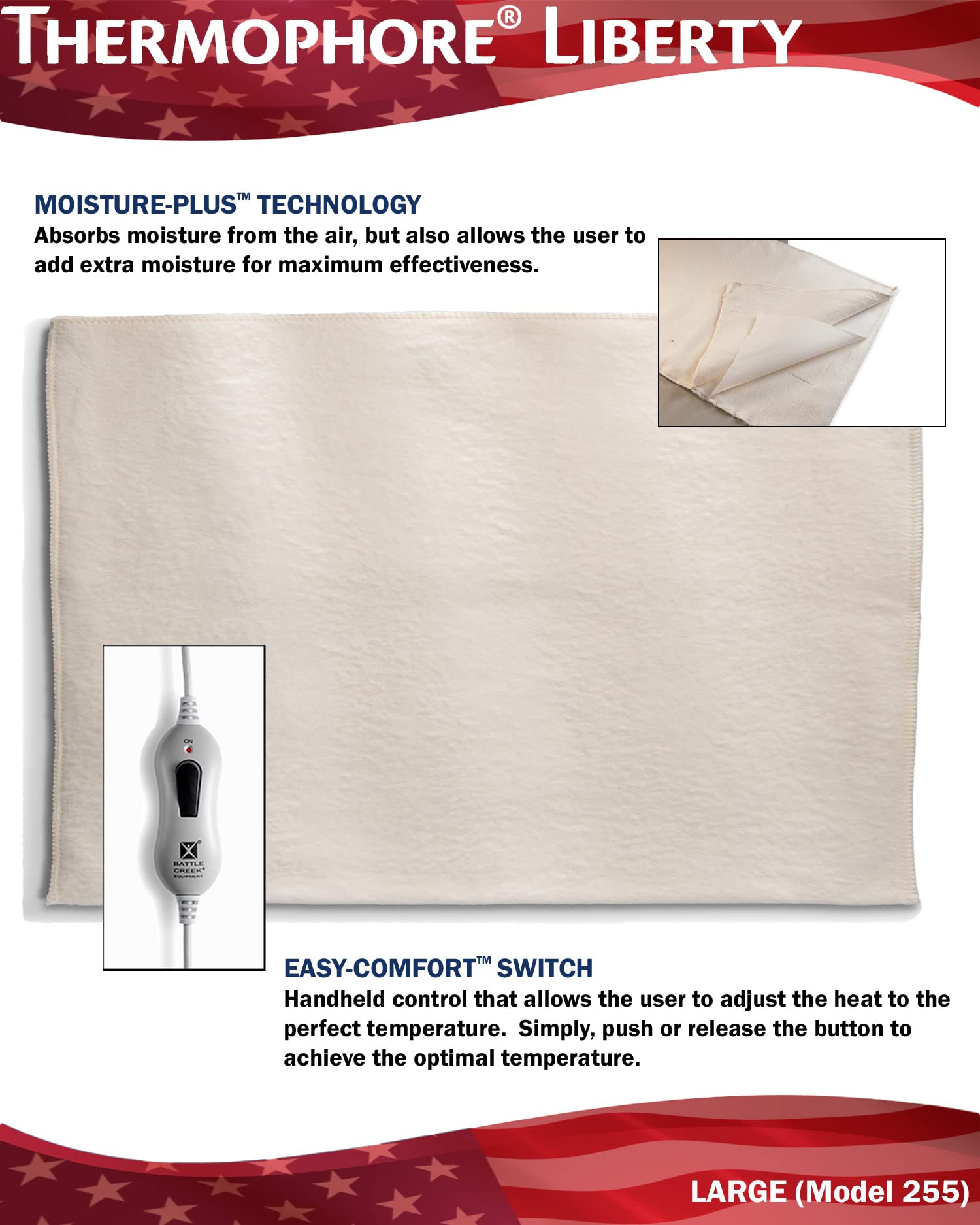 Assembled in The USA- Thermophore Liberty Plus - Moist Heating pad for Arthritis, Back, Neck, Shoulder Pain and Cramps Relief - Electric with auto Shut Off, Large 14" x 27"