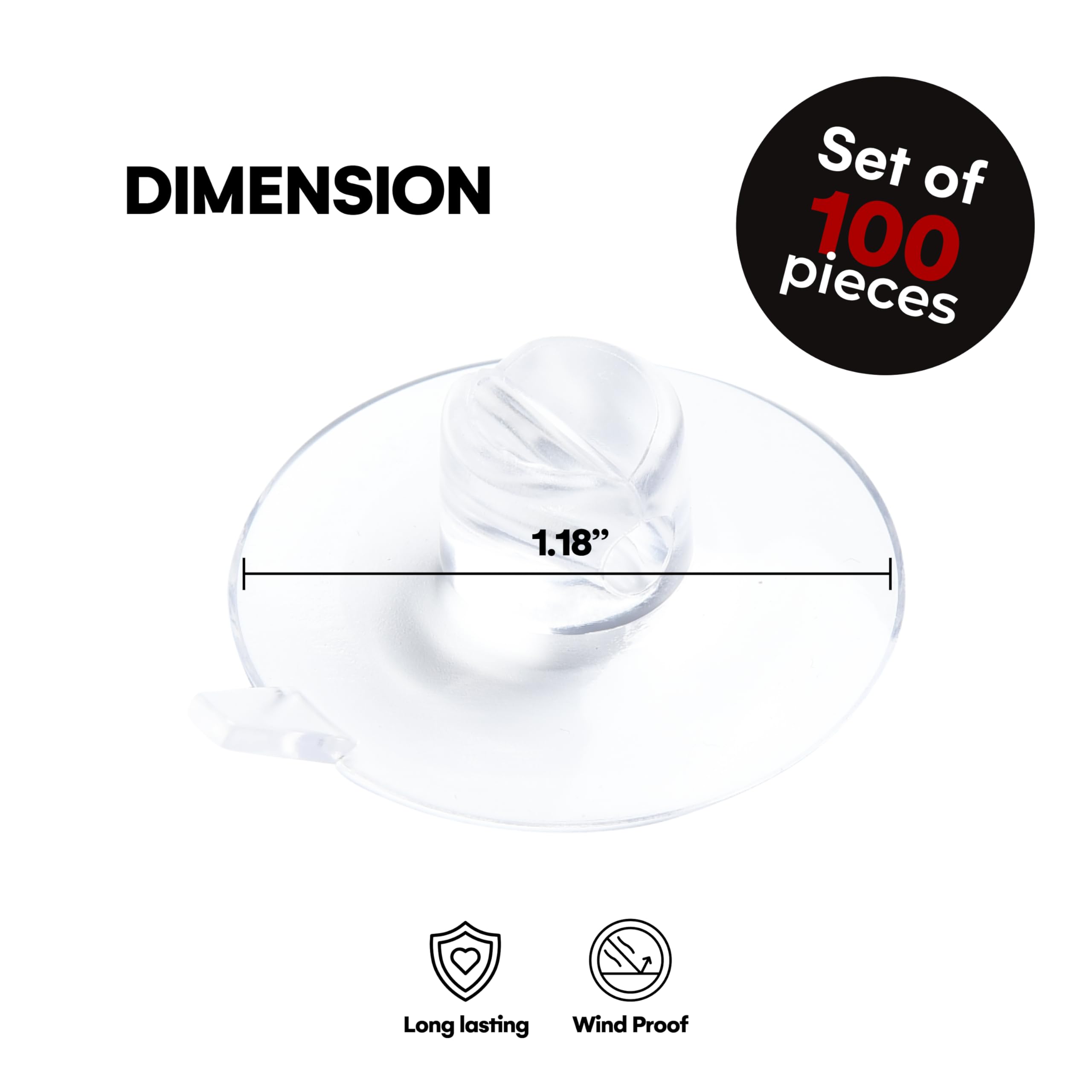 Signs Authority Suction Cups for Glass - 1.18 Inches Transparent Plastic - Window Suction Cups - Easy to Install, Invisible Design - Small Suction Cups 100 pcs