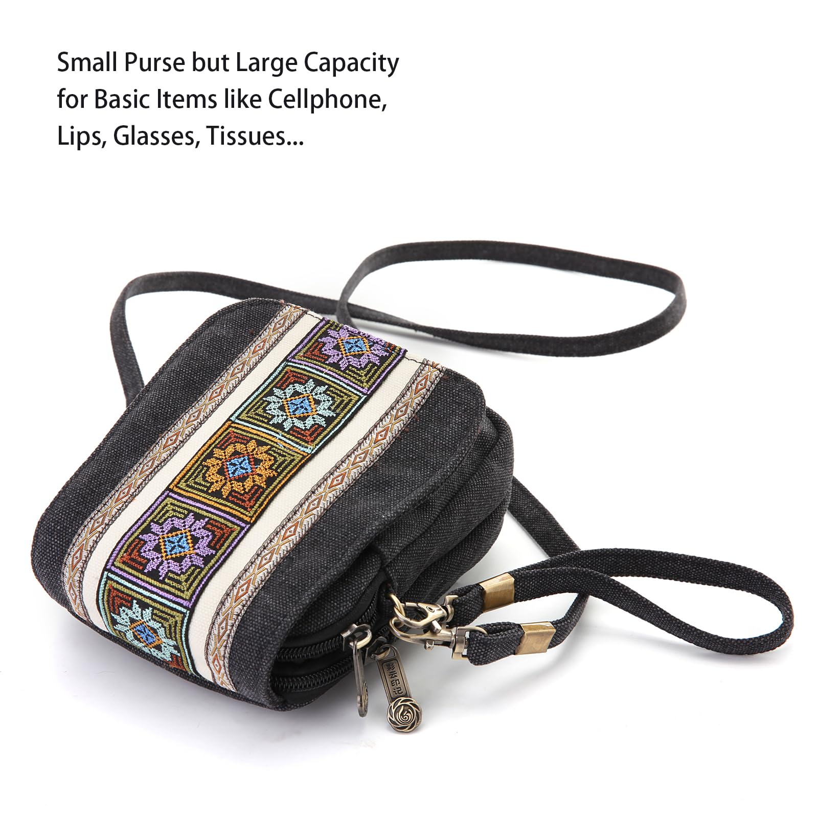 Goodhan Embroidery Canvas Crossbody Bag Cell phone Pouch Coin Purse for Women