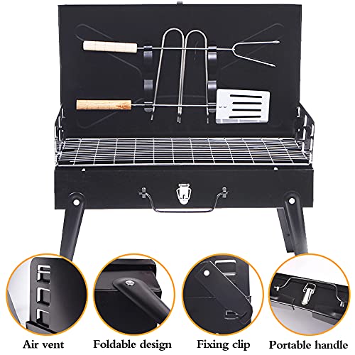 Bltong Charcoal Grills Portable Oven Mini BBQ Grill Foldable Barbecue Grills for Camping Patio Backyard and Anywhere Outdoor Cooking Black