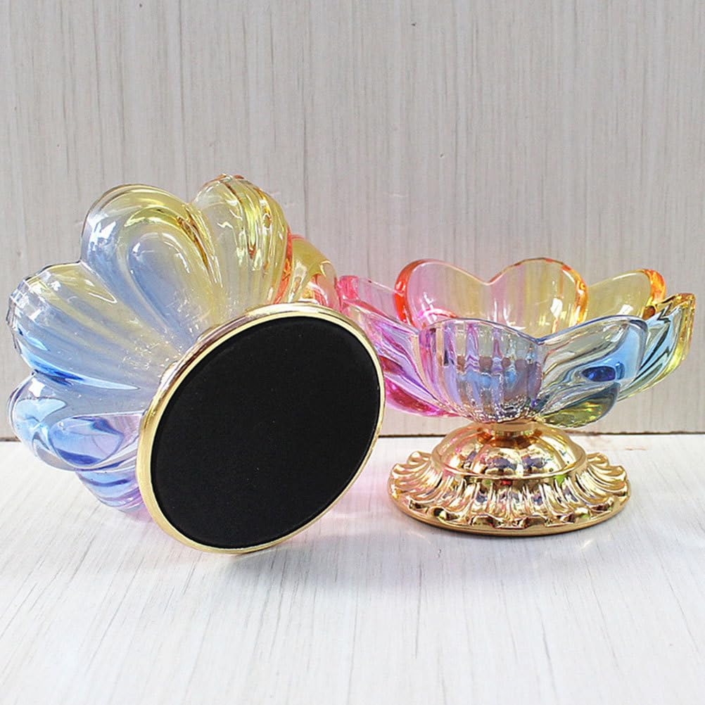 Beavorty Lotus Glass Fruit Tray Buddhist Plate Offering Bowl Tabletop Footed Fruit Plates Art Glass Bowl for Kitchen Centerpiece Dessert Cake