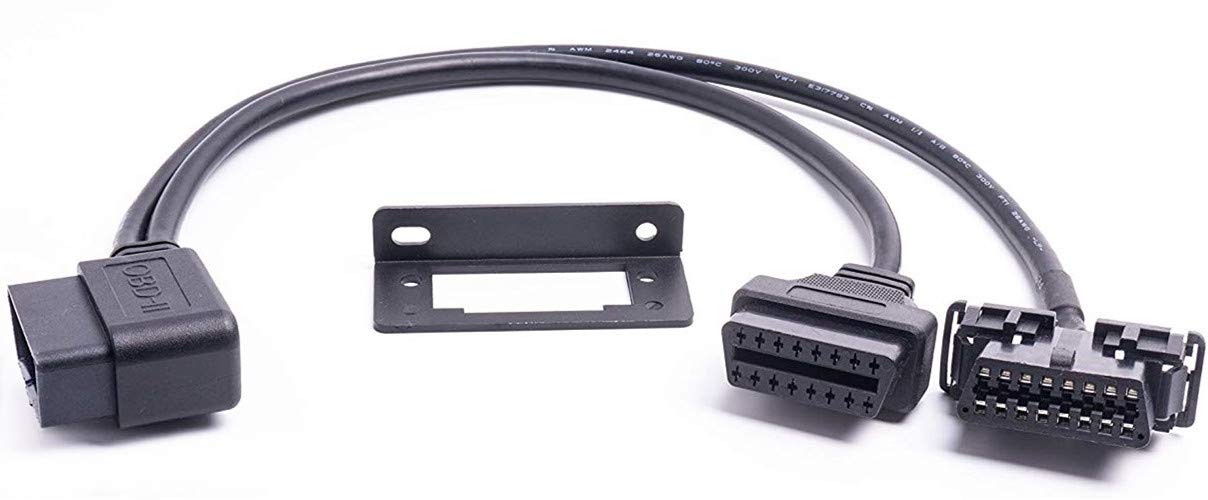 ARTECKIN Right Angle Universal OBD II OBD2 16pin Extension Splitter Y Cable 1 Male to 2 Female with Underdash Bracket for GPS