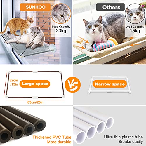 Cat Window Perch Large Hammock Bed for Indoor Cats 24.4 * 13” Cat Window Sill Seat Shelf Box with Strong Suction Cup Sturdy Cat Sunbathing Ledge Inside Easy to Assemble Holding 50 LBS
