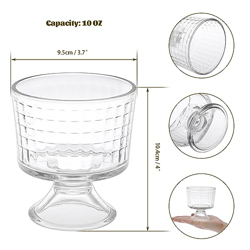 BSTKEY Set of 6 Glass Dessert Bowls/Cups, 10 Oz Cute Footed Dessert Bowls for Ice Cream Trifle Fruit Pudding Snack Salad Milkshakes Sundae Cocktail Drinks Party