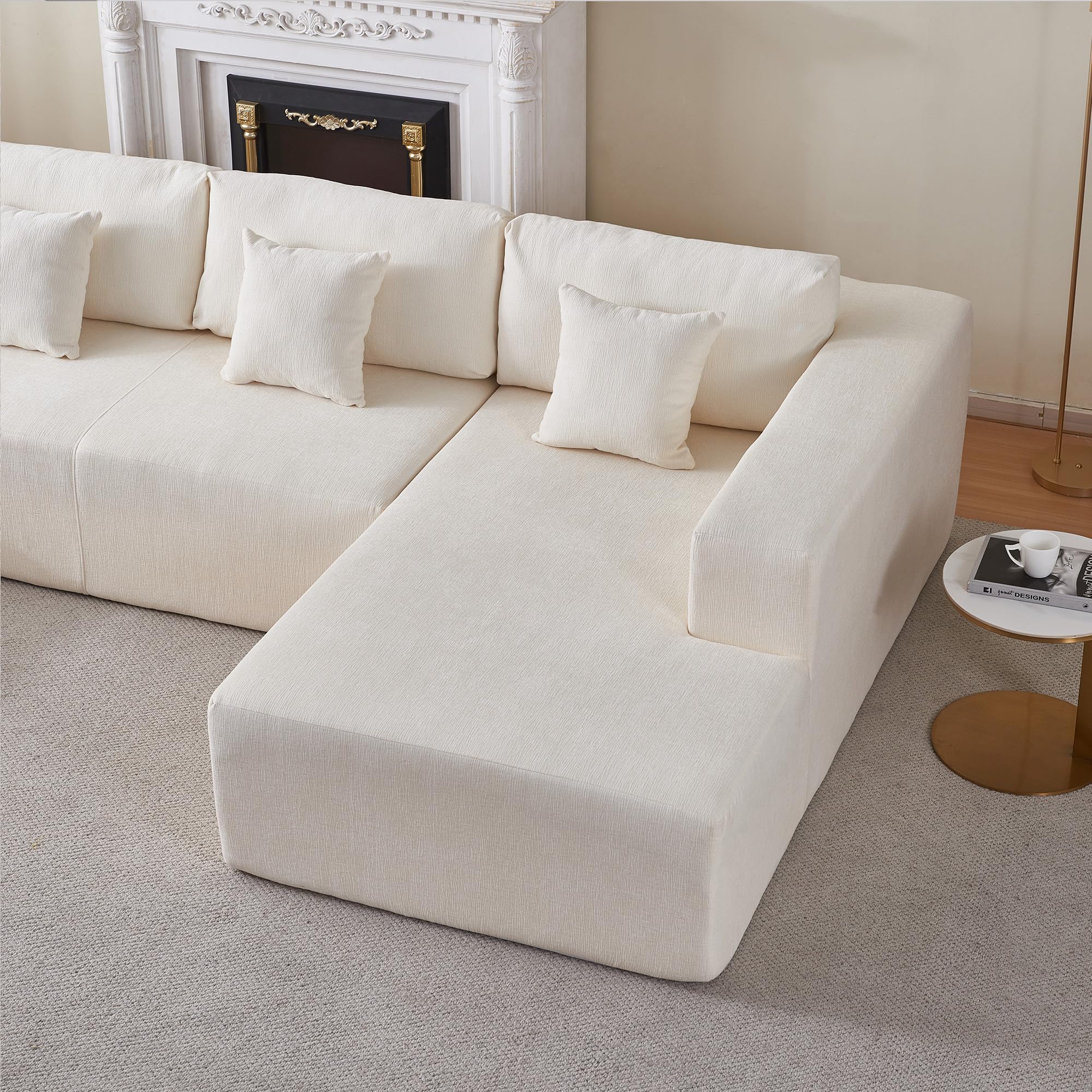 BAMOOLI 137.8'' Modular Sectional Couch, Modern U-Shape Floor Sofa with Double Chaise Lounge, Comfy Chenille Fabric Sponge Sofa Couch, Upholstered Corner Cloud Couch for Living Room, Apartment,Orange