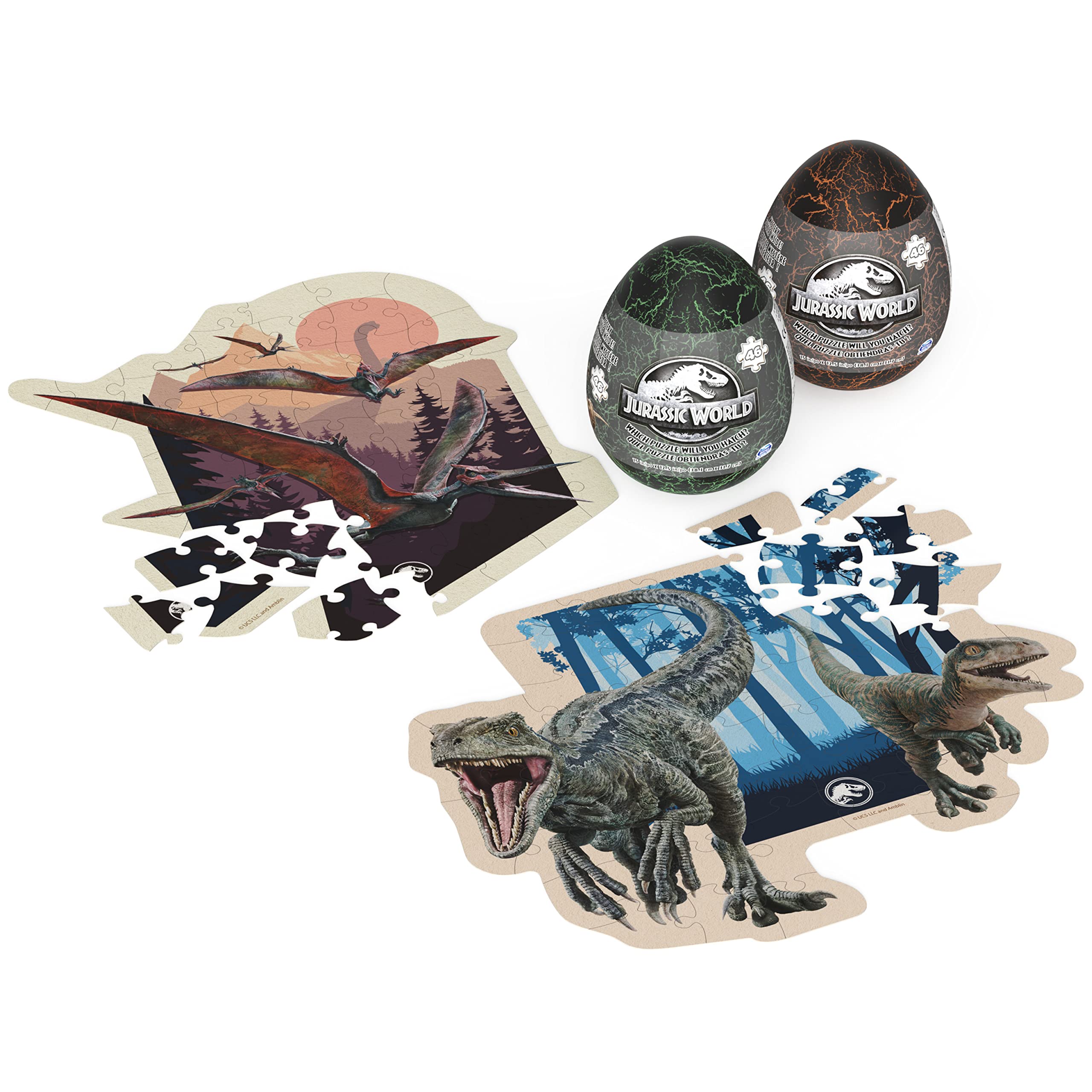 Jurassic World, 2 Mystery Puzzle Bundle 46-Piece Jigsaw Activity Dinosaur Park Movie in Egg, for Adults & Kids Ages 4 and up