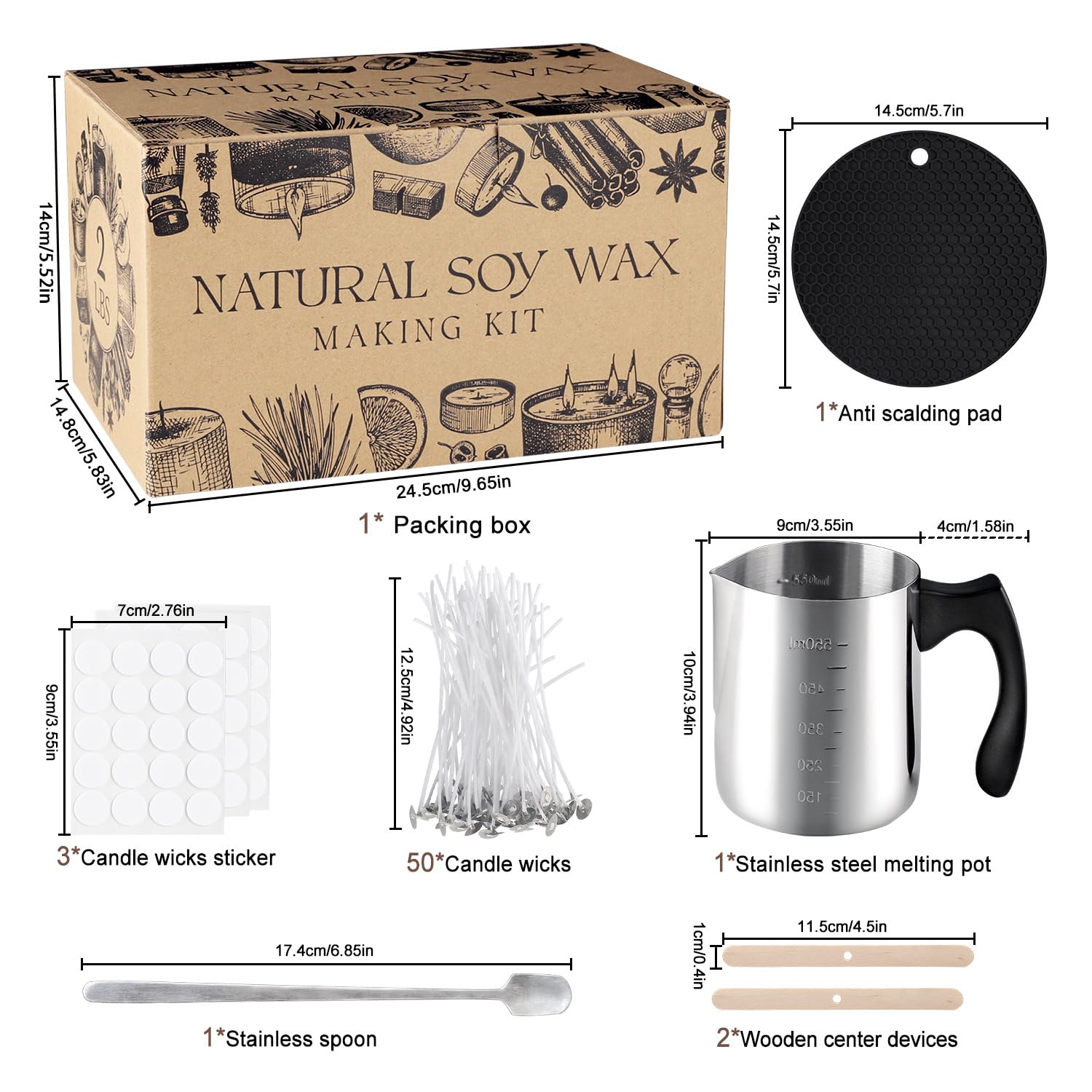 Candle Making Kits for Adults,Beginner,Kids, Soy Wax, Making Supplies Include 10 LB Soy Wax Flakes, 100 Candle Wick, Centering Devices, Melting Pot