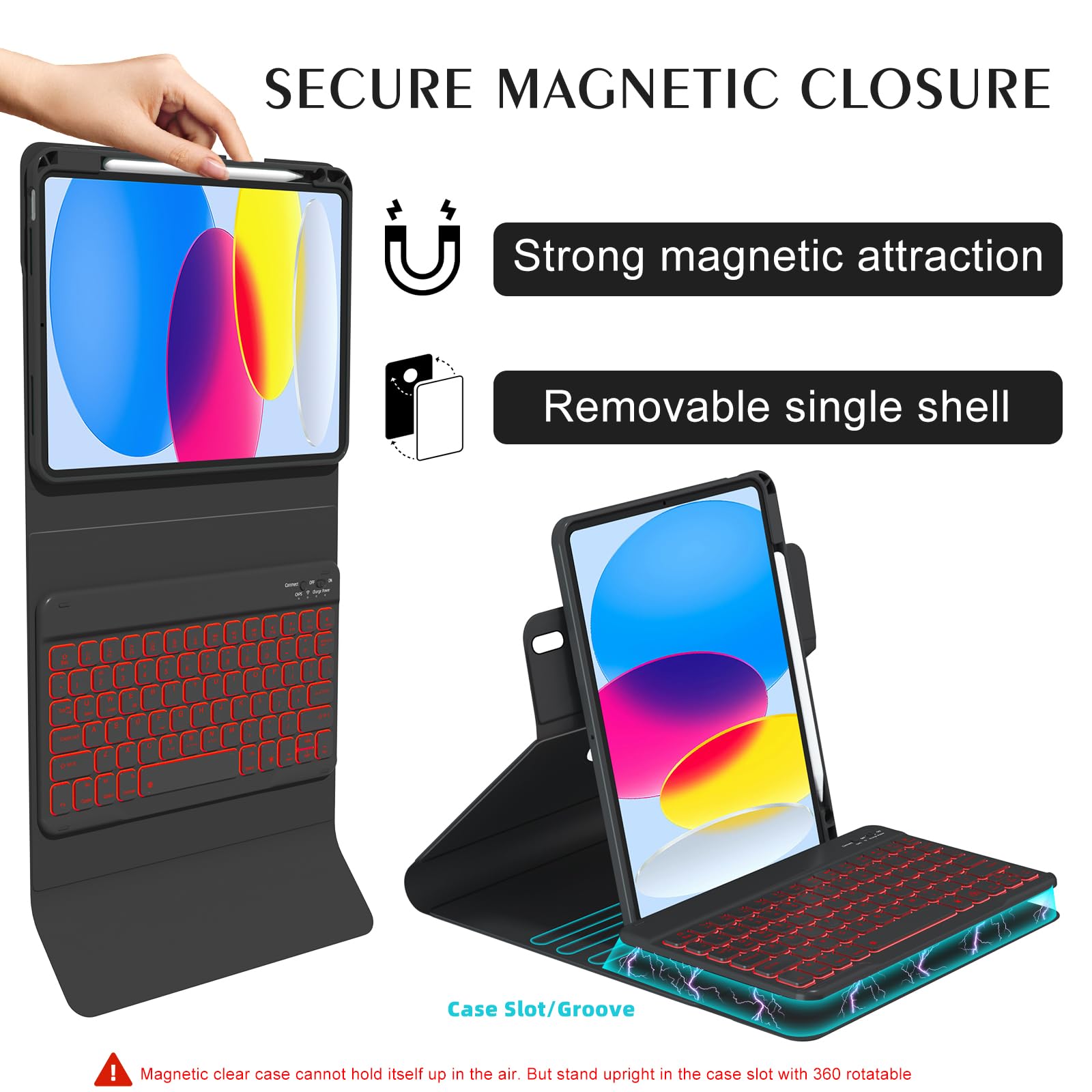 BOBOLEE 10th Keyboard Case for iPad 10.9 inch 2022 Released, Wireless Detachable Backlit 7 Colors Keyboard, 360 Rotatable Thin Slim Cover with Built-in Pen Holder, Table Case for iPad 10th 10.9 inch