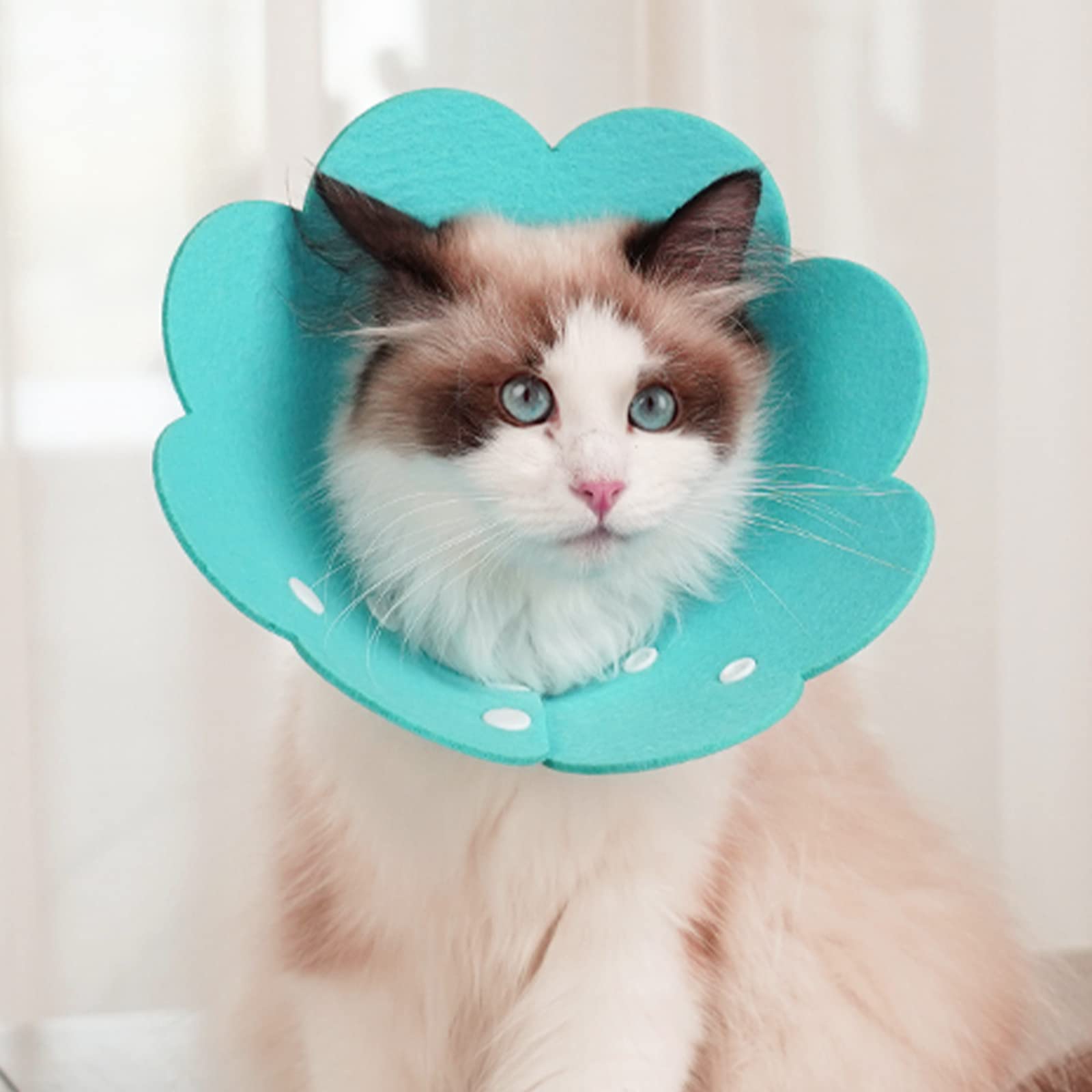 HACRAHO Cat Recovery Collar, 3 PCS Adjustable Flower Cat Cone Collar Soft Pet Cone Recovery Collar with Sun Flower Shape for Cats Kitten Puppies, Blue-Green, Olive Green and Gray