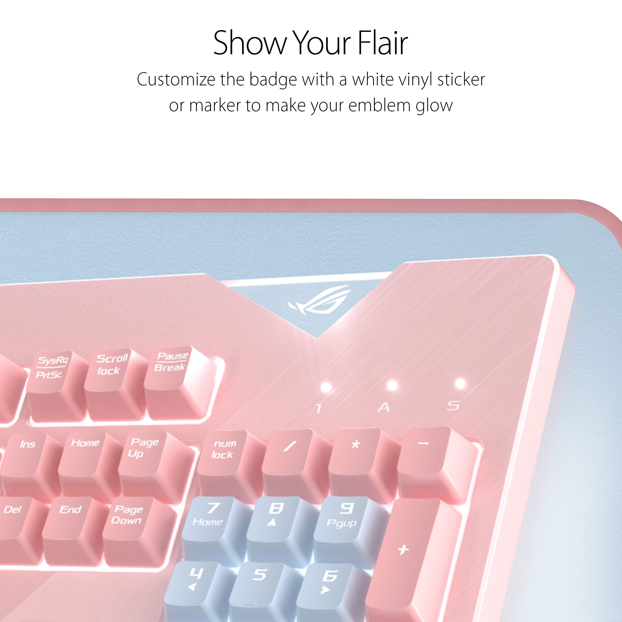 ASUS ROG Strix Flare Pnk (Cherry MX Red) Limited Edition Mechanical Gaming Keyboard with Switches, Aura Sync RGB Lighting, Customizable Badge, USB Pass Through and Media CONTROLS (Renewed)