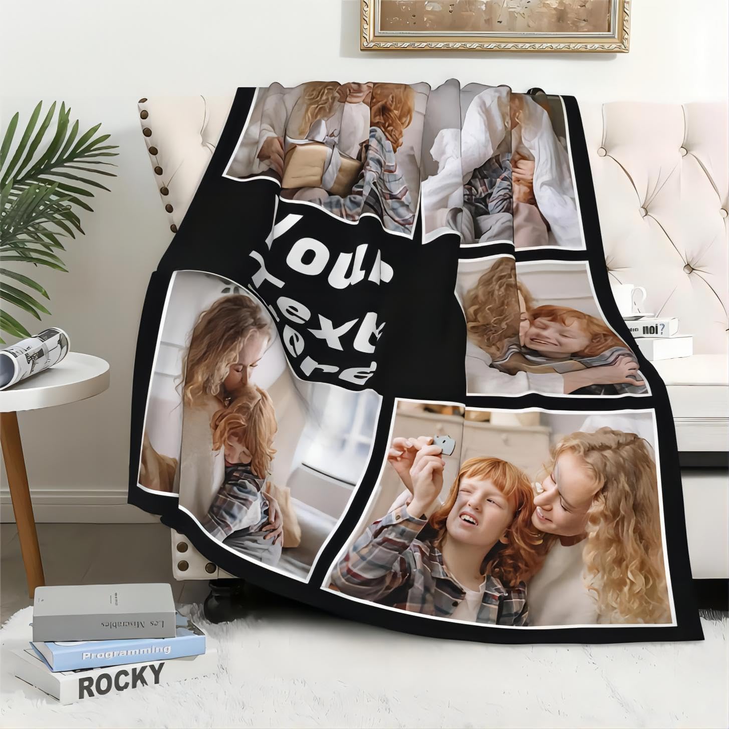WNNNS Custom Blanket with 5 Photos Multiple Designs, Personalized Gifts for Mom,Dad,Families,Boyfriend,Girlfriend,Kids, Valentines Blanket with Multiple Designs.