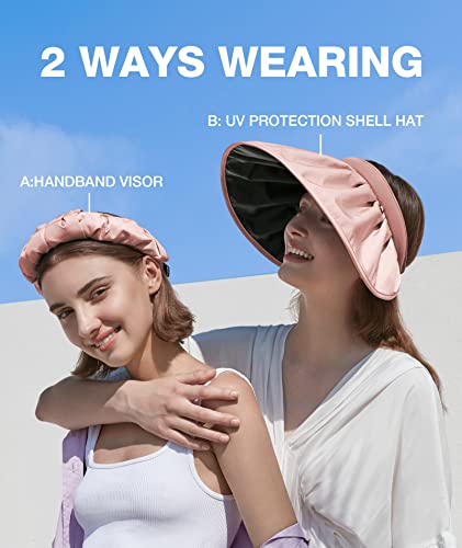 BENEUNDER UPF 50+ Sun Visor Hat - Wide Brim UV Protection for Tennis Golf Beach (Pink)