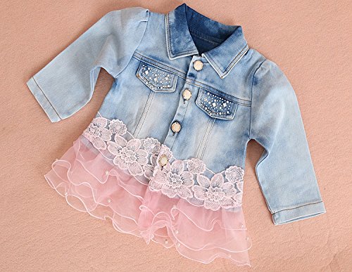 Yao Baby Girls Denim Clothing Sets 3 Pieces Sets T Shirt Denim Jacket and Jeans