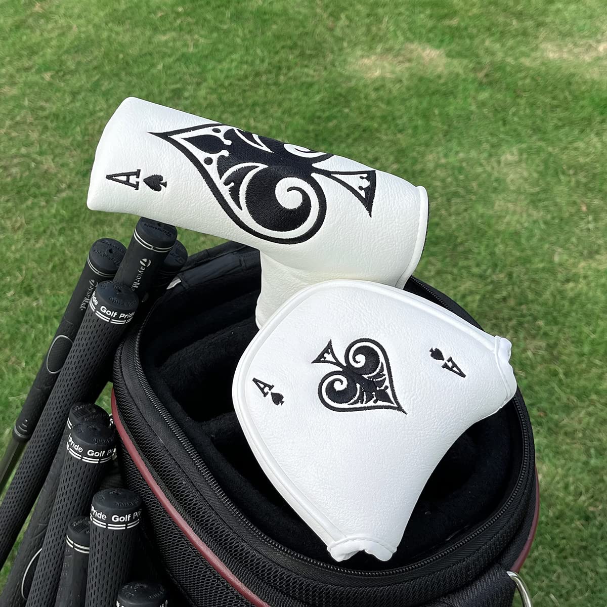 Barudan Golf Poker Ace White Mallet Putter Cover Headcover Magnetic Club Protector fits for Odyssey 2ball Style Putters,Synthetic Leather Putter Headcover for Mallet, RH LH