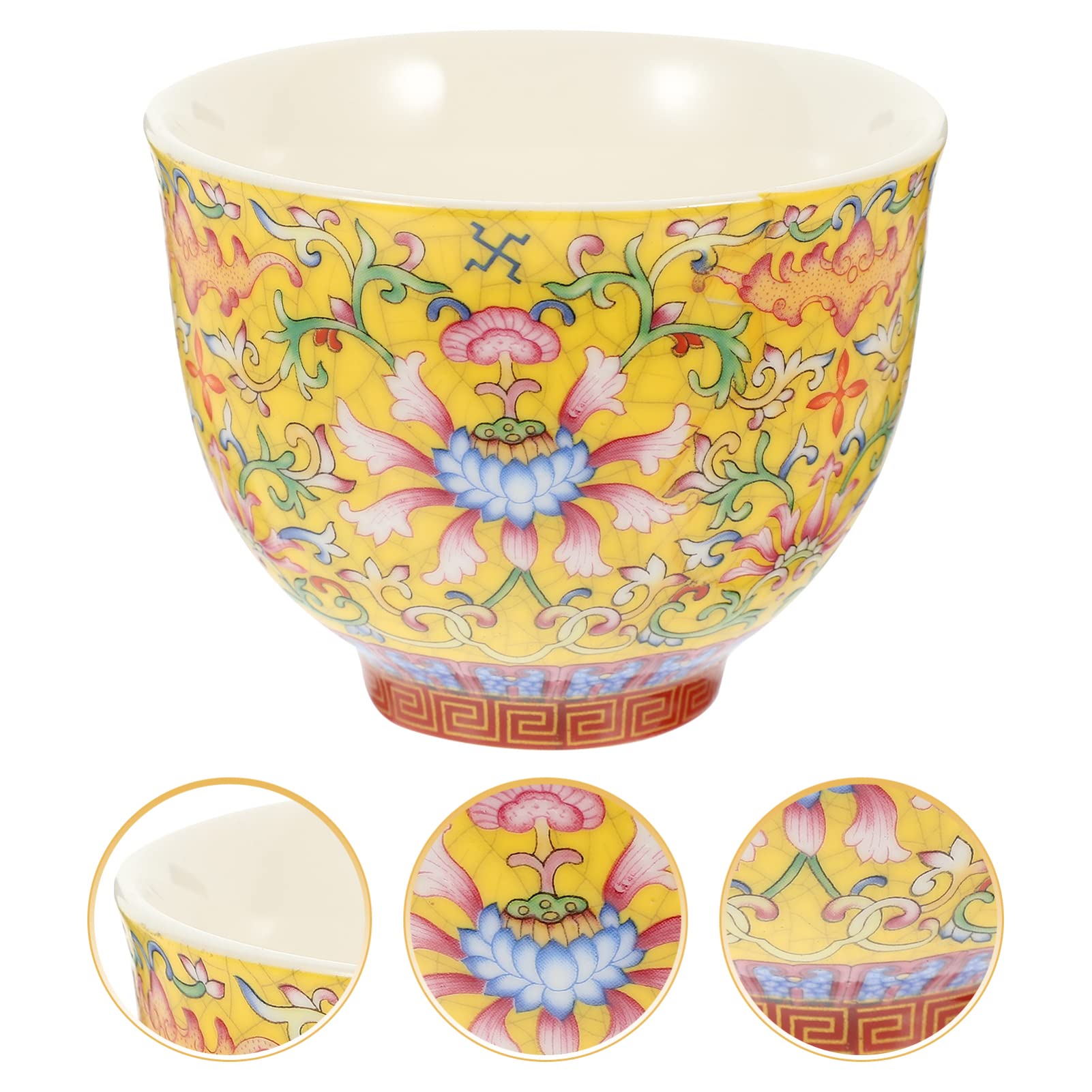 Beavorty Chinese Handmade Kungfu Tea Cup 130ml Floral Pattern Ceramic Tea Mugs Porcelain Tea Cup Tea Bowl Japanese Tea Cup Sake Cup Tea Accessories Drinkware (Yellow)