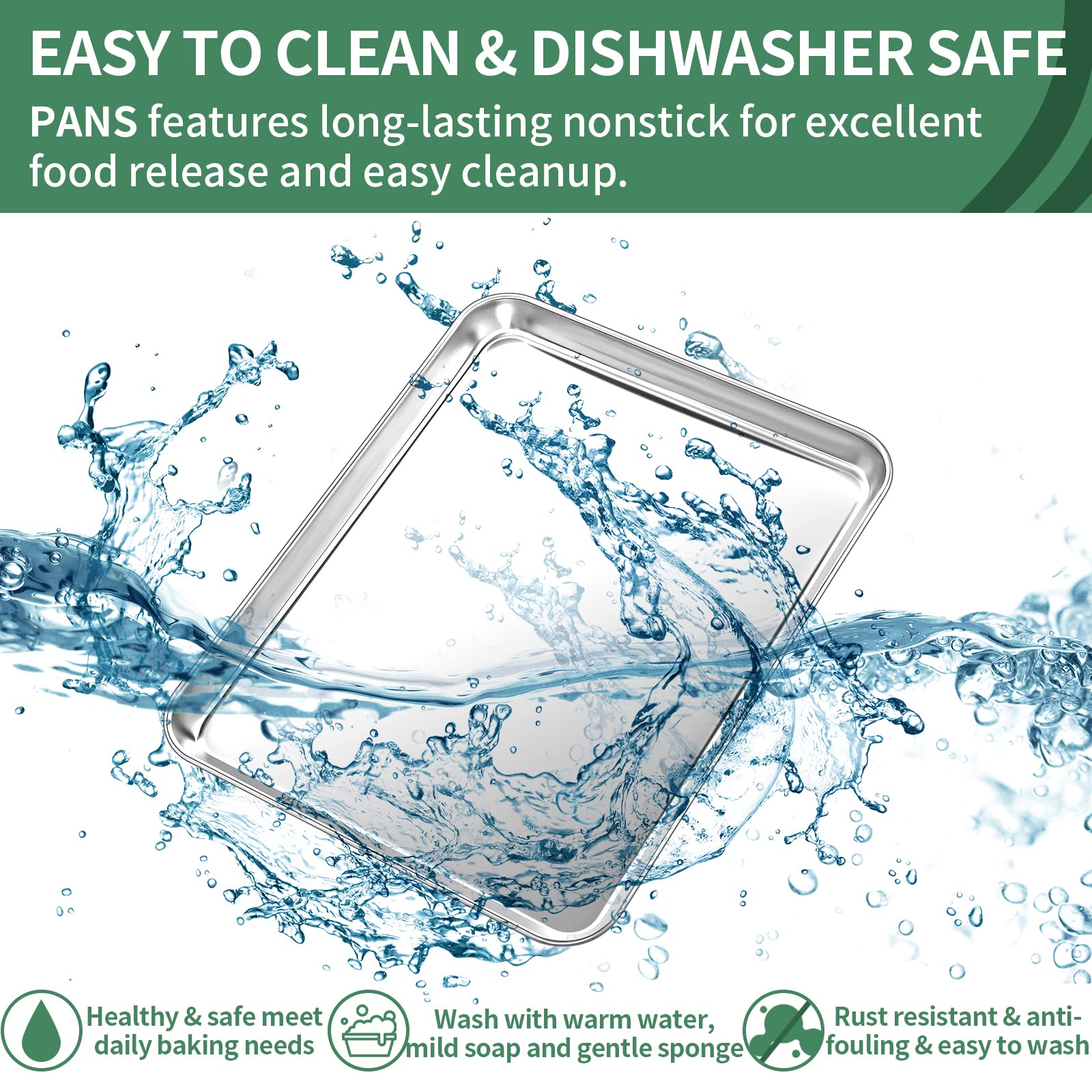 Baking Sheets Set of 2, HKJ Chef Cookie Sheets 2 Pieces & Stainless Steel Baking Pans & Toaster Oven Tray Pans, Rectangle Size 12.5Lx10Wx1H inch & Non Toxic & Healthy & Easy Clean…
