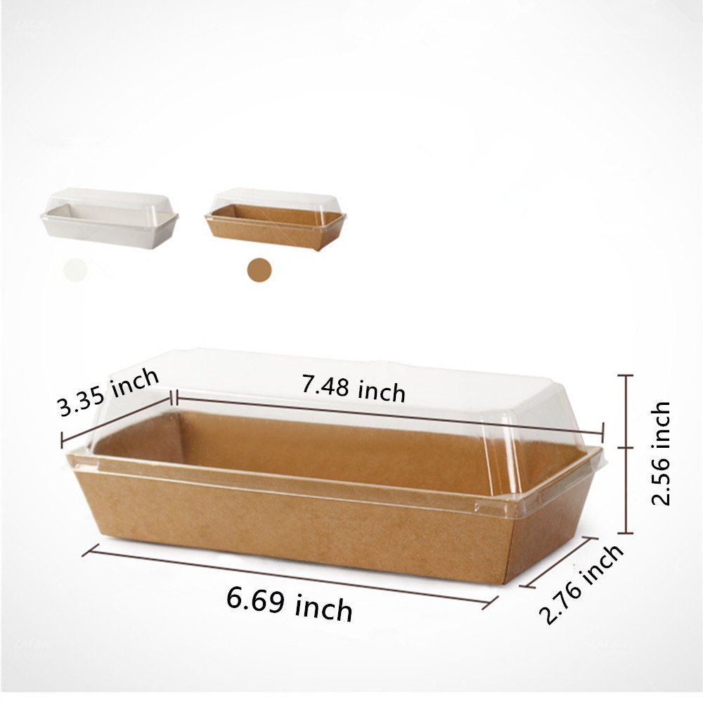 BBJ WRAPS Sandwich Kraft Paper Box with Clear Lids, Individual Charcuterie Sushi Disposable Container, Grease-Resistant and Recyclable Paper Treat Boxes for Desserts, White, 20 Sets-7.5"x3.3"x2.4"