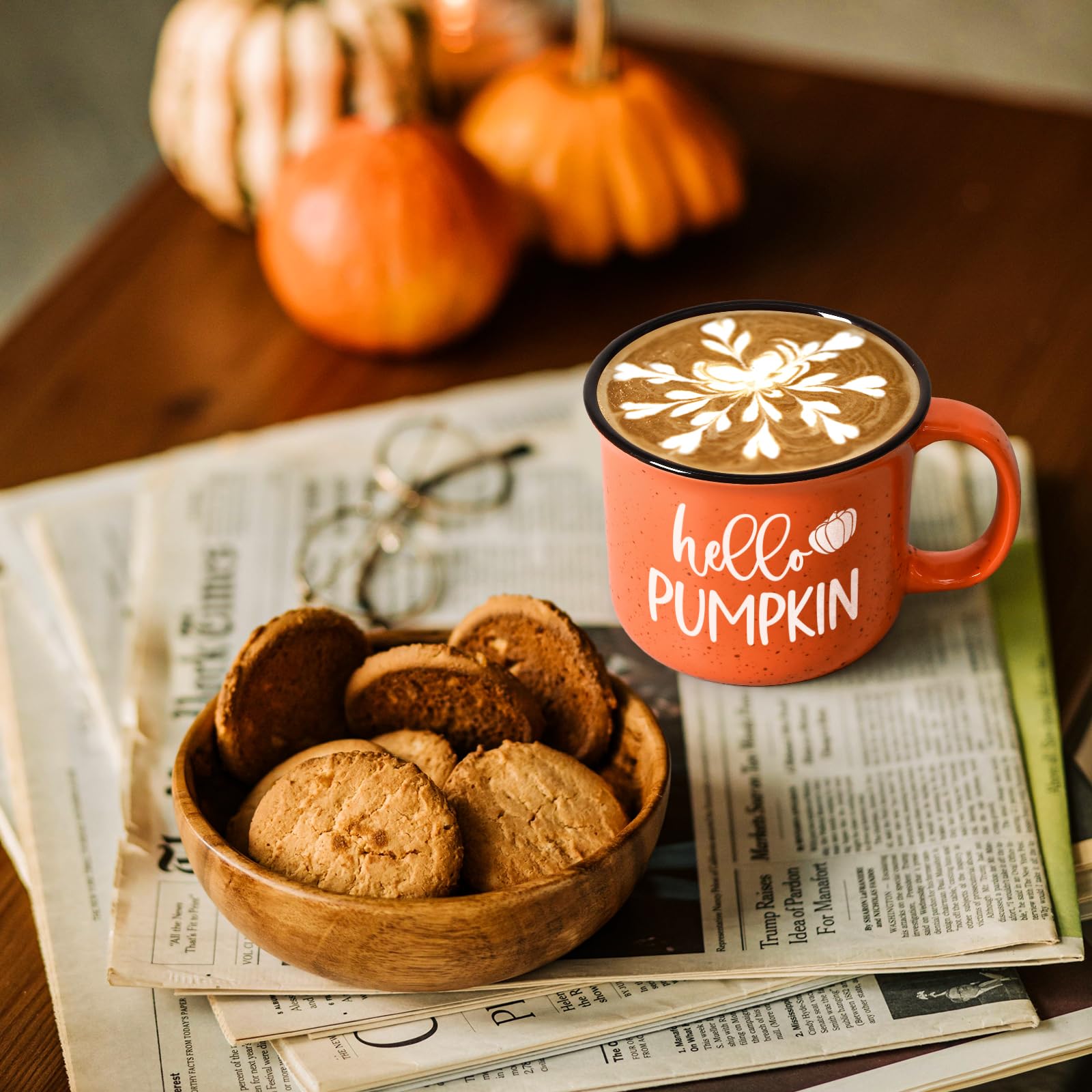 Maustic Fall Coffee Mug, Hello Pumpkin Mug, Pumpkin Coffee Mug, Fall Mug, Fall Seasonal Decor, Great Campfire Mug for Home, Camping, Perfect for Fall, Thanksgiving, Cute Pumpkin Cup 15 Oz