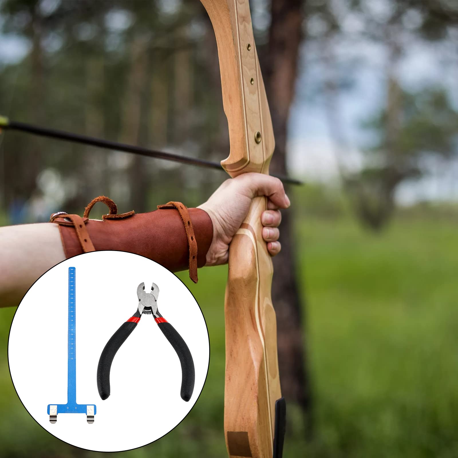 Archery Bow String Nocking Points Set T Square Ruler with D Loop Pliers for Recurve and Compound Bow Arrow Tuning Kit Brass Nock Buckle Bowstring Accessories