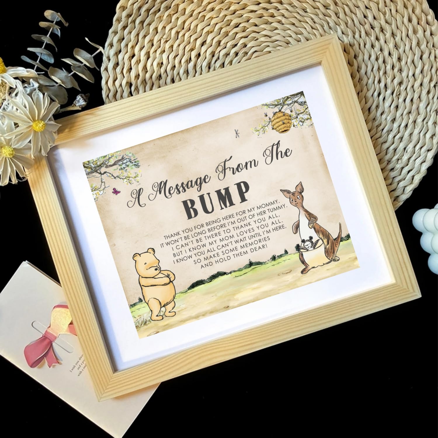 Unbala Cute Bump Centerpieces for Tables Winnie Table Sign Classic Pooh Baby Shower Decorations Winnie Birthday Decorations (8x10in), Beige