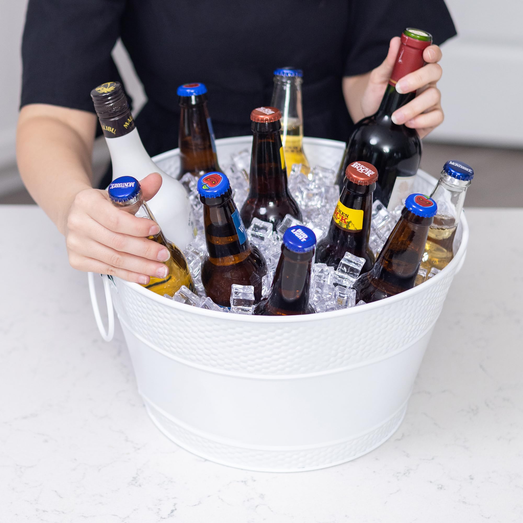 BREKX White Galvanized Beverage Bucket and Wine Bucket Chiller for Parties, Leak & Rust Resistant, Sealed, Large Ice Bucket for Cocktail Bar, 12-Quart / 4 Gallon Bucket