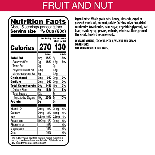 Bear Naked Granola Cereal, Breakfast Snacks, Fruit and Nut (6 Bags)