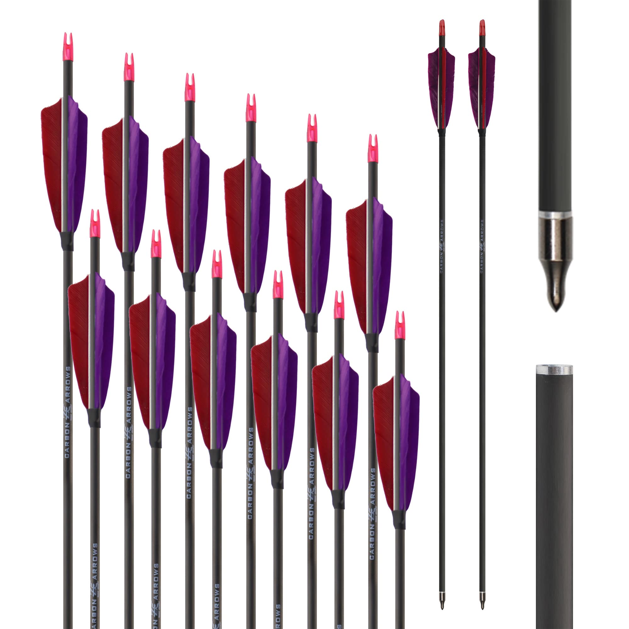 Archery Carbon Arrow 31 inch 600 Spine Pure Carbon with 100 Grain Screw Tipsļ¼ Hunting Arrows for Compound & Recurve Bow 12PCS