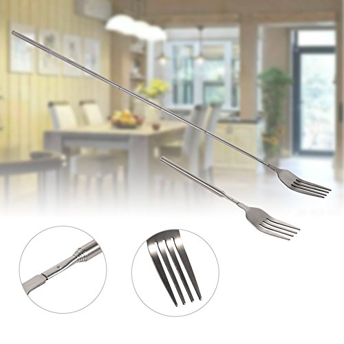 BBQ Telescopic Extendable Dinner Fork Fruit Dessert Long Handle Fork Cutlery-Extends for Barbecue Toasting Dinner Fruit Dessert 8.7 to 25.4 inch