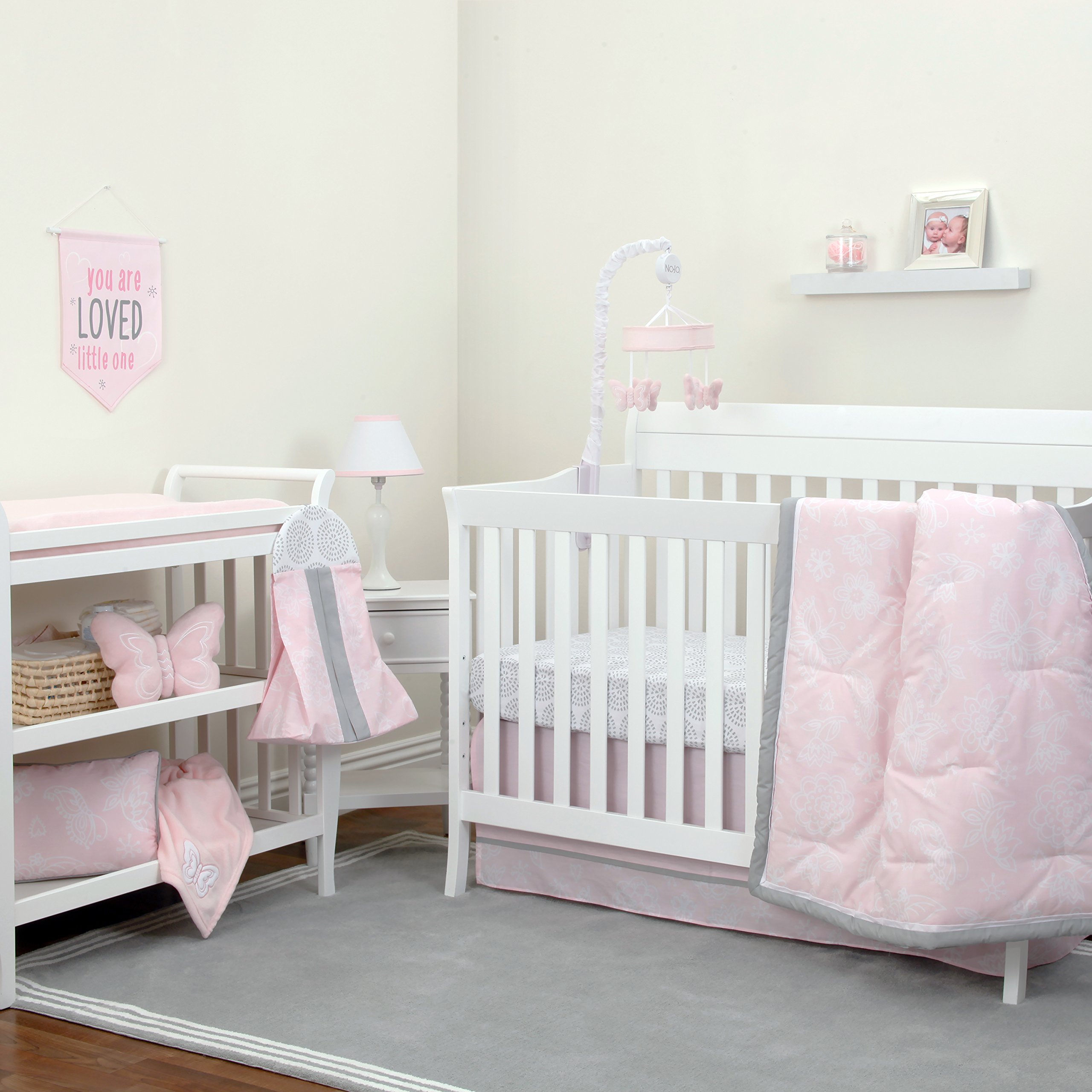 NoJo Dreamer - Pink/Grey Floral 8 Piece Comforter Set