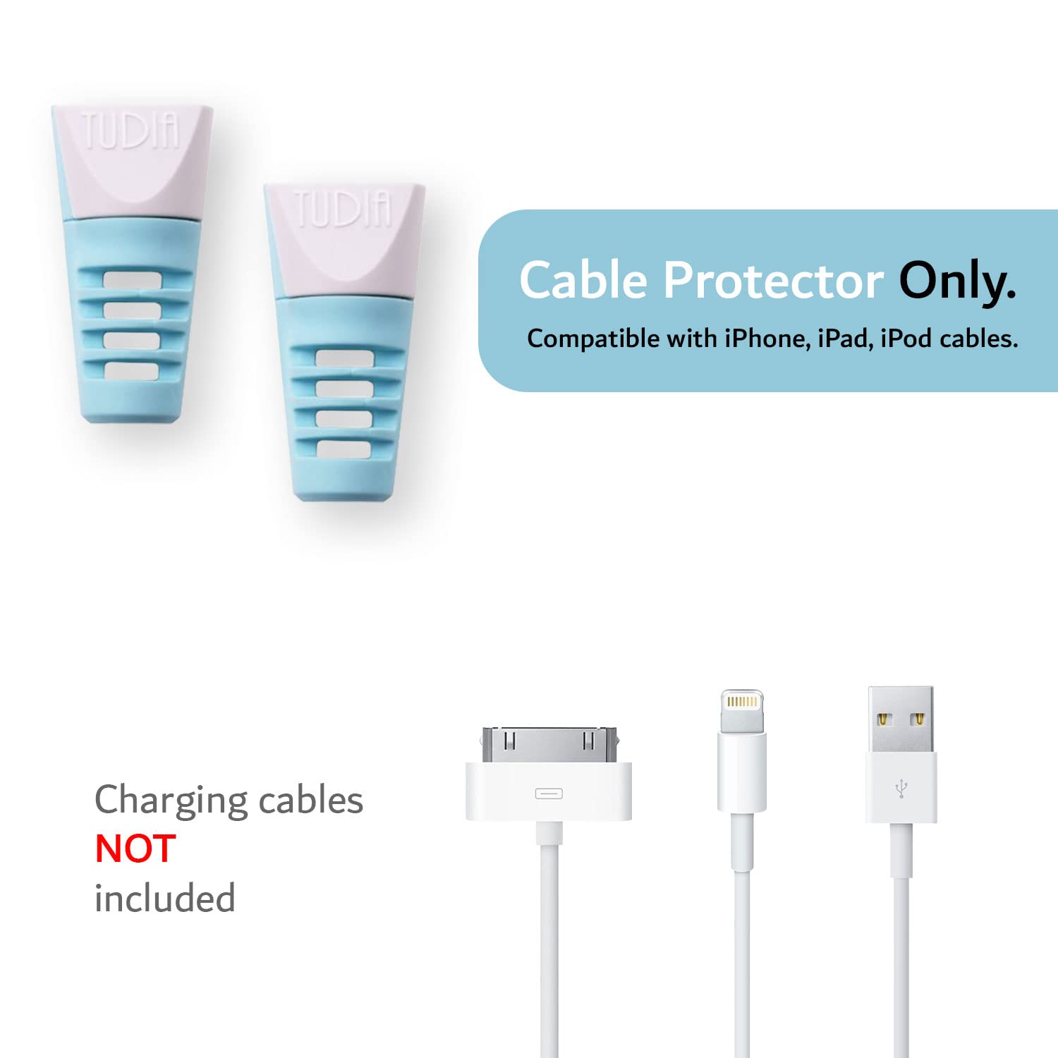 TUDIA [Klip] Snap On Charging Cable Cord Saver Protector Compatible with iPhone, iPad, iPod - Blue