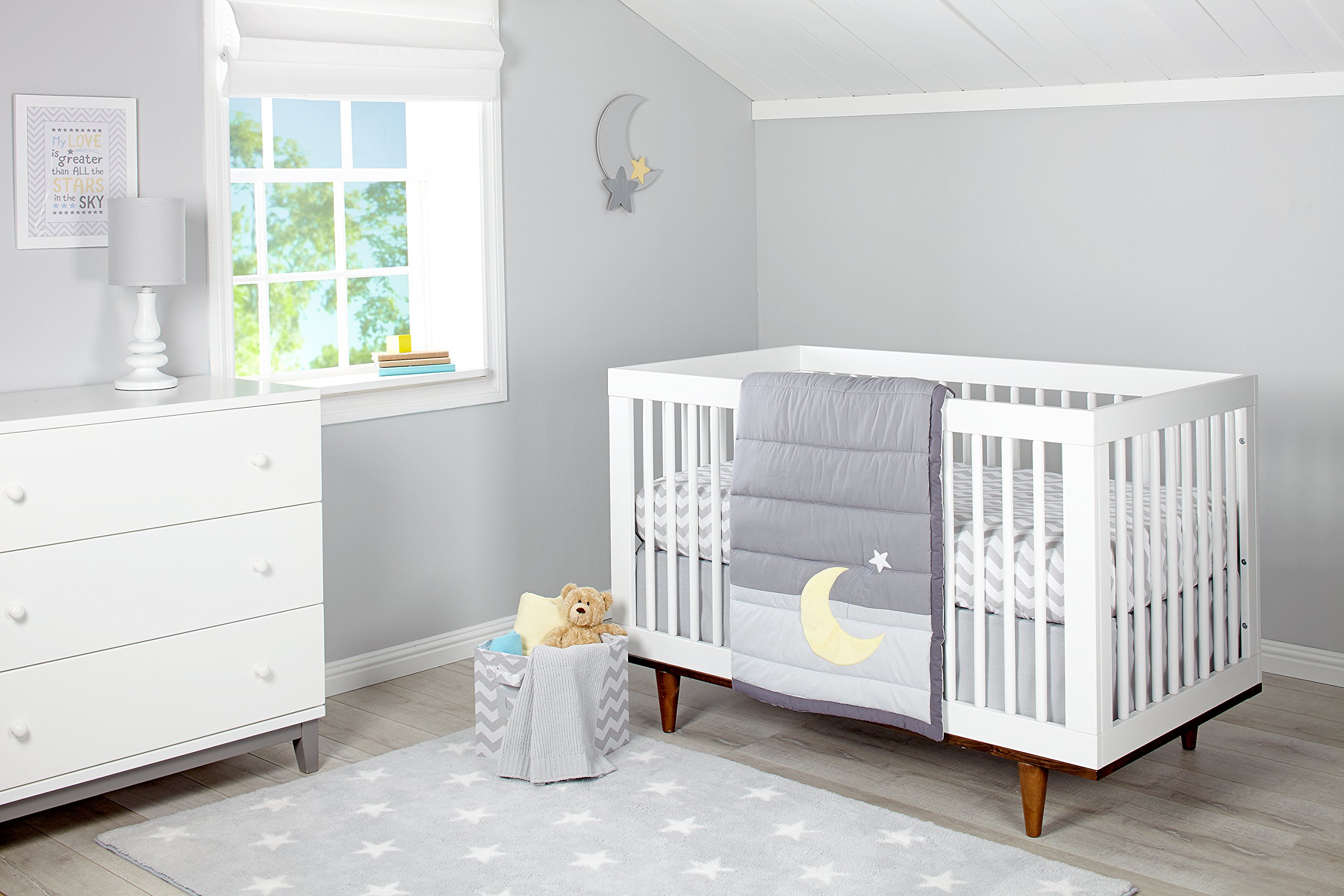 NoJo Little Love Separates Collection - 16” Weathered Grey Star and Moon Shaped Wall Art, Nursery, Bedroom or Playroom Décor