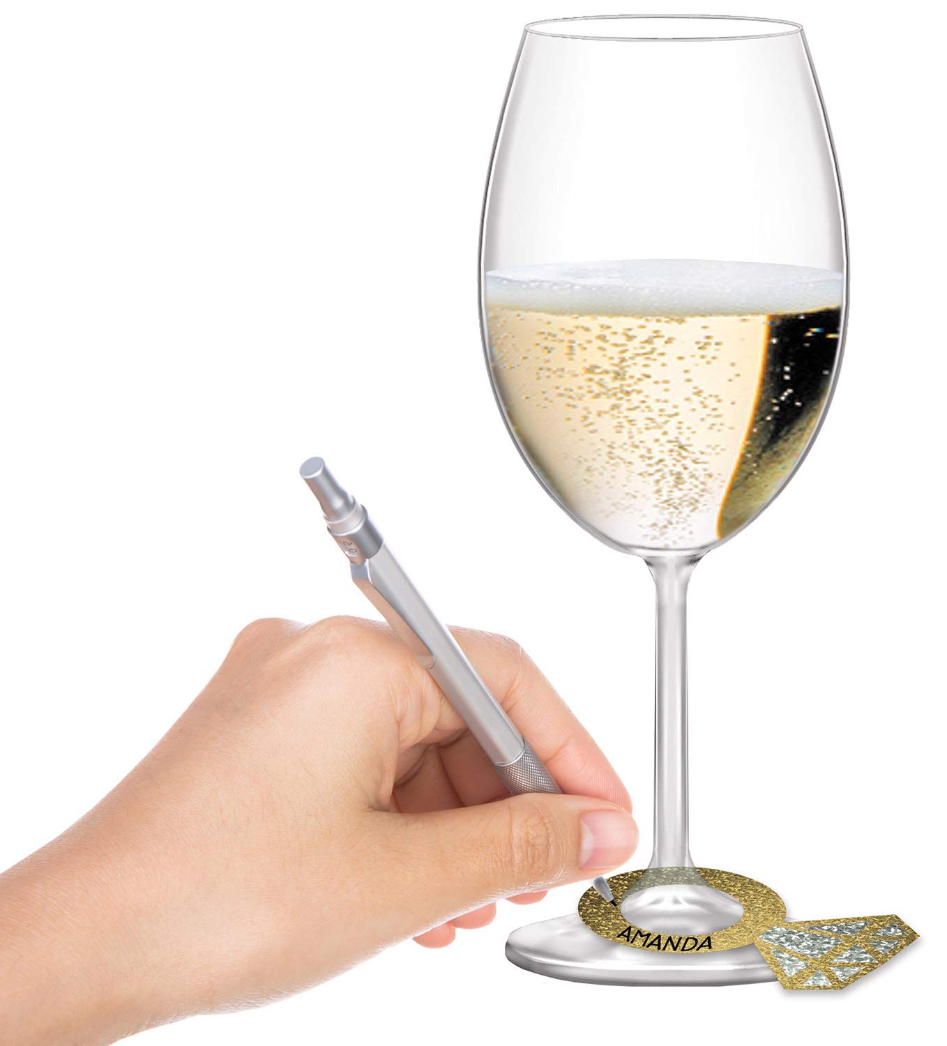 Beistle 57325 Diamond Ring Wine Glass Markers 48 Piece, 2.25" x 3.5", Gold/Silver