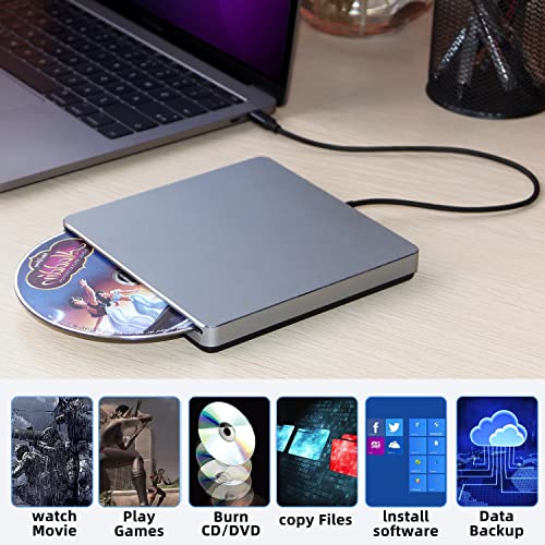 NOLYTH External CD DVD Drive USB 3.0 Type-C Slot-in CD/DVD Burner Slim DVD Player for Laptop Disk Drive CD Reader Optical Drive CD ROM External Drive for Laptop Mac PC Windows MacBook Apple Desktop